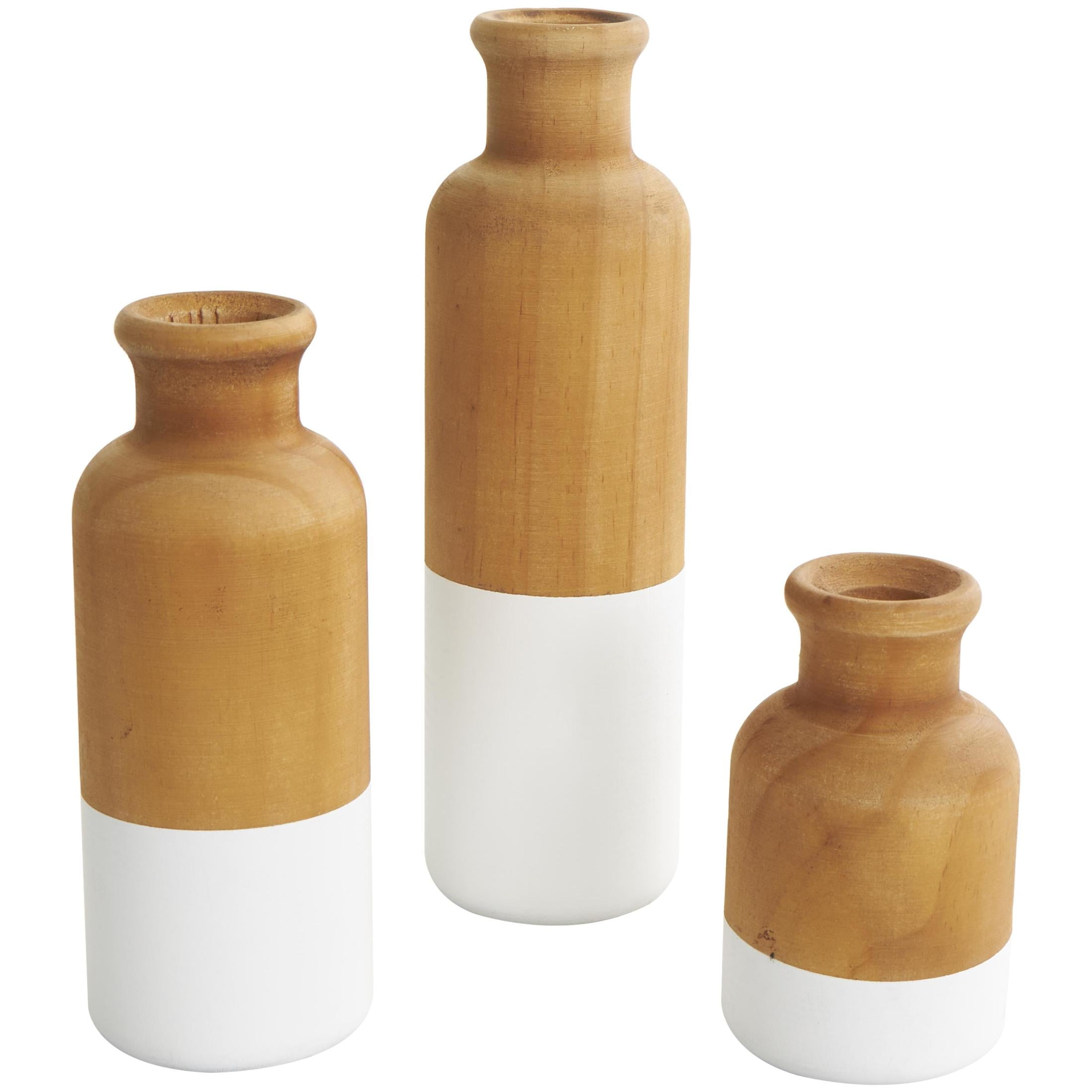 DecMode 10", 8", 5"H Color block Brown Wood Vase with White Bases, Set ...
