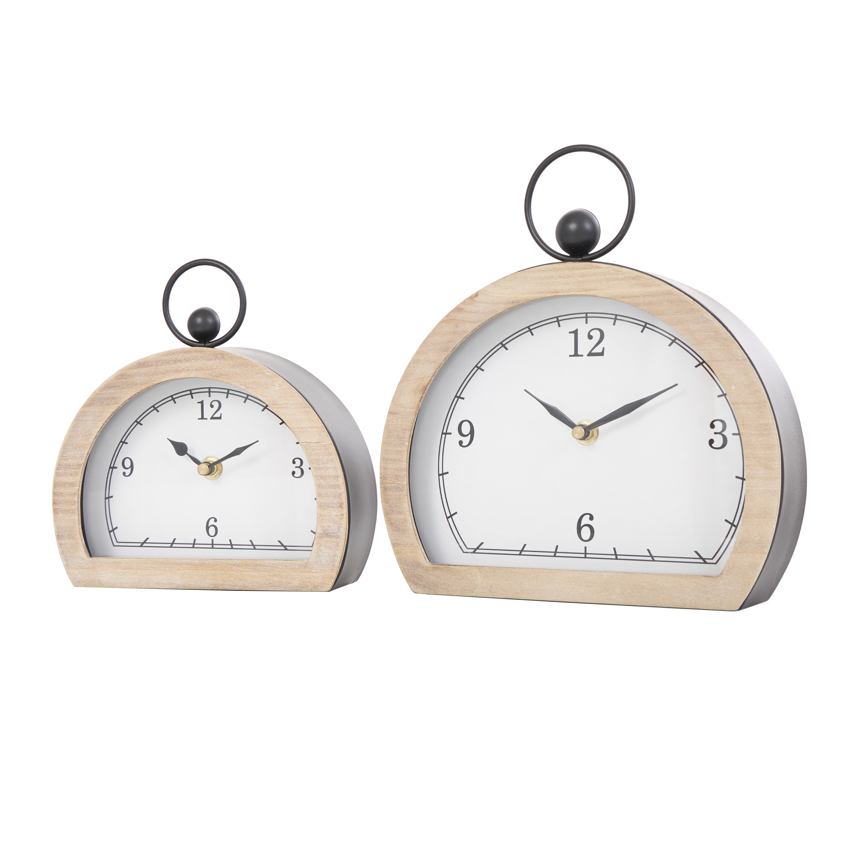 DecMode 10in White Wooden Semicircle Clock with Brown Frame and Ring ...