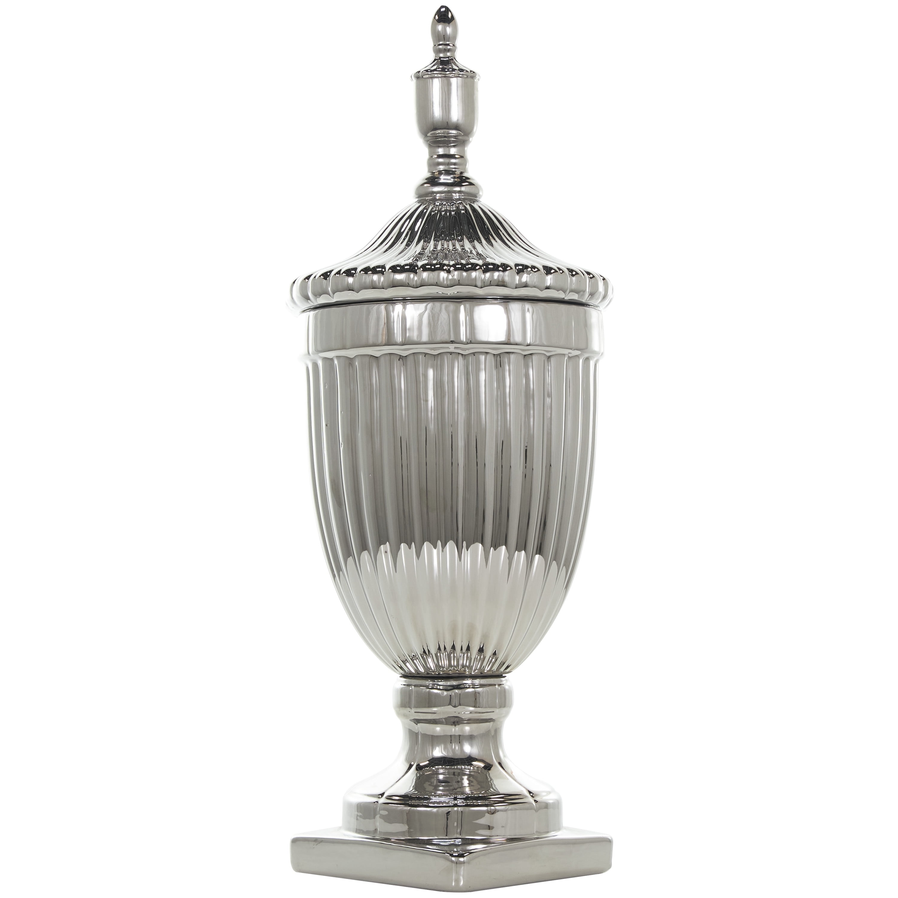 DecMode 10" x 25" Silver Ceramic Tall Decorative Jars with Grooves, 1 ...