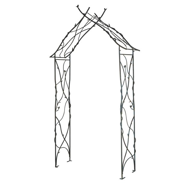 DecMode 103" Indoor Outdoor Arched Black Metal Bird Garden Arbor with ...