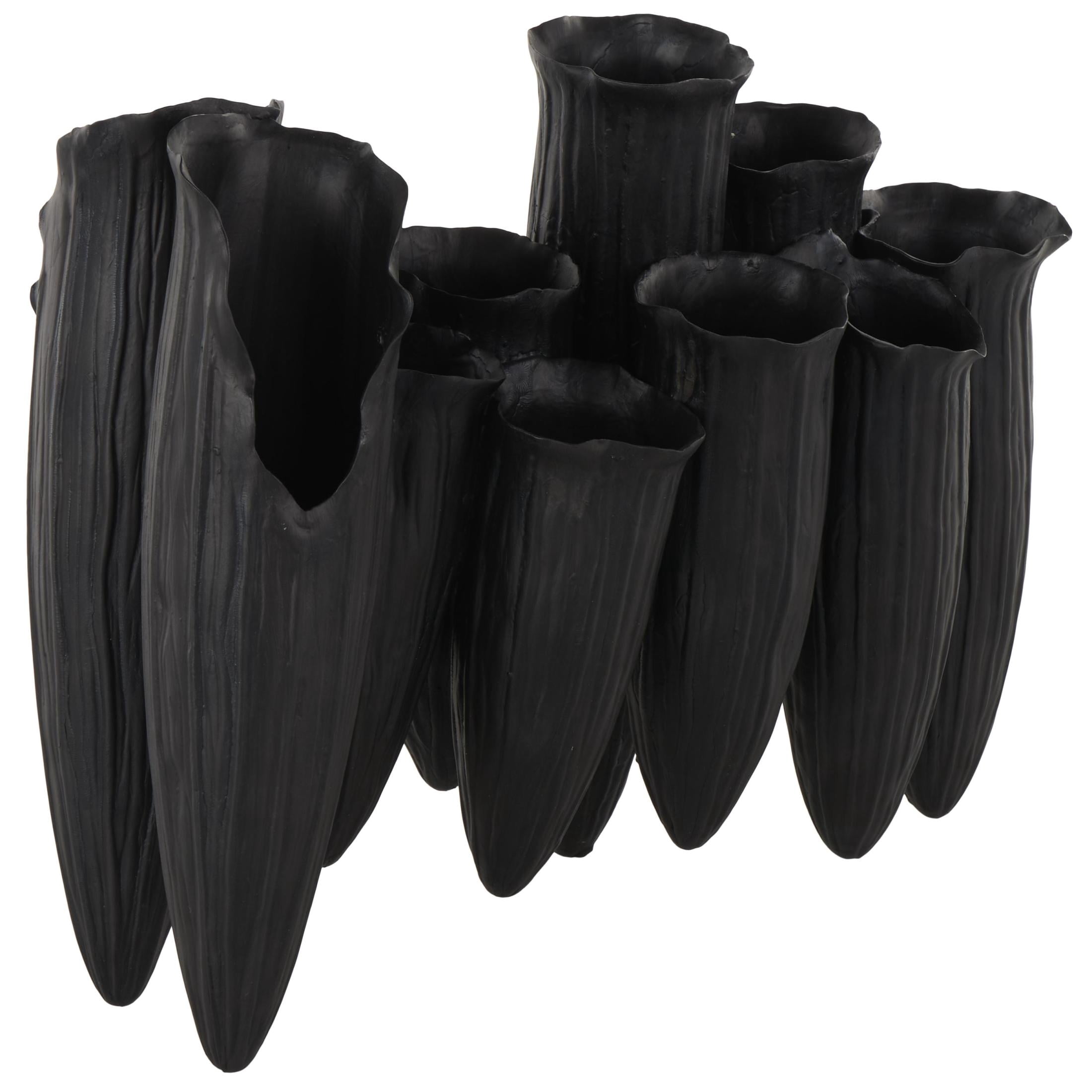 DecMode 11" Abstract Floral Inspired Black Ceramic Vase with Linear ...