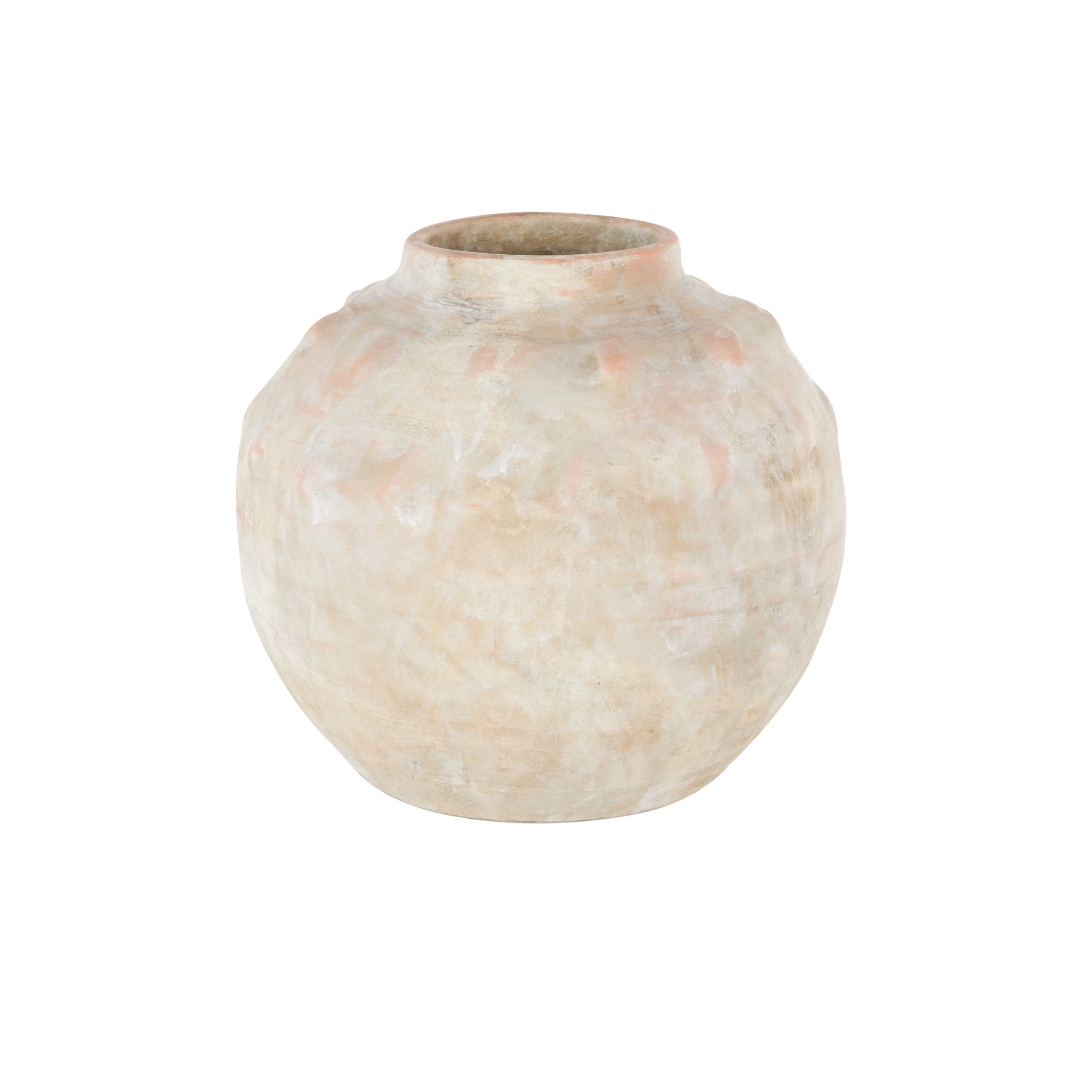 DecMode 11" Antique Short Wide Beige Ceramic Vase with Shades of Pink ...