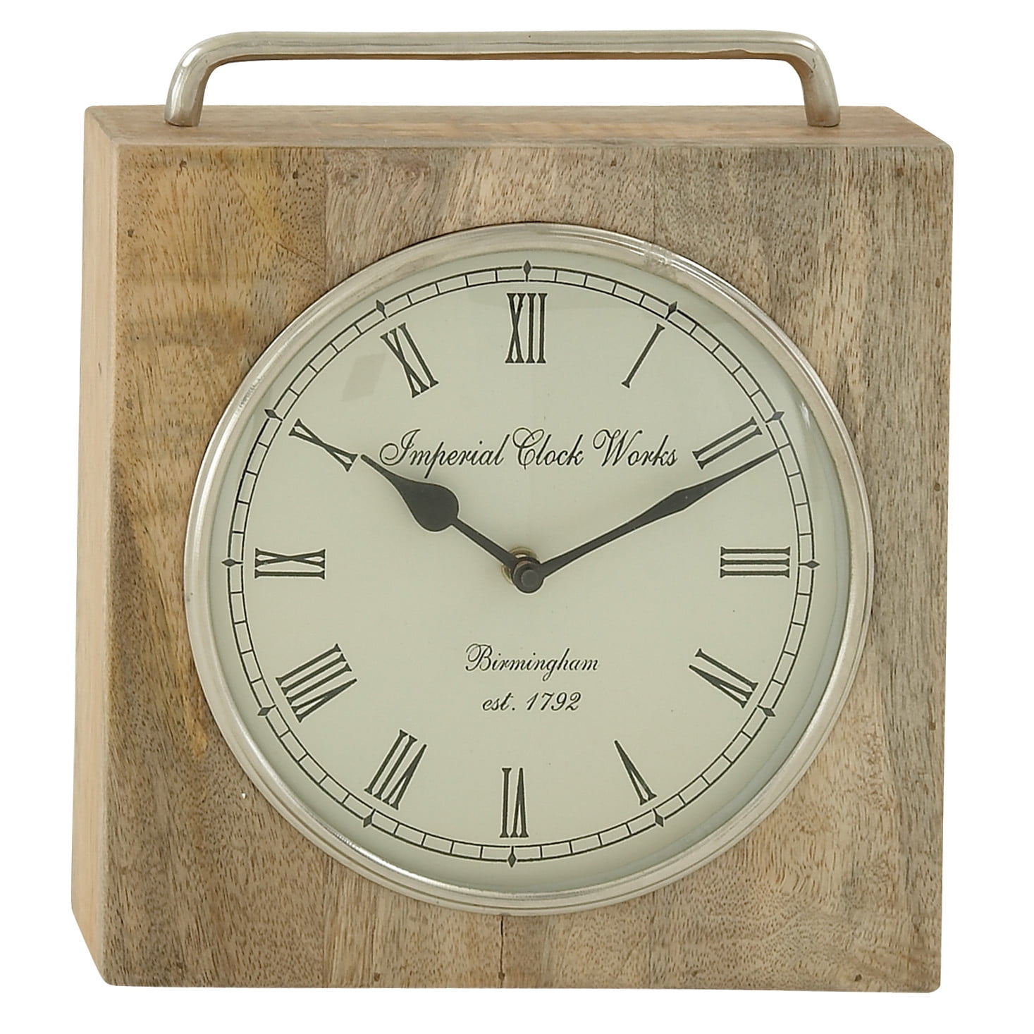 DecMode 11" Brown Mango Wood Clock with Silver Top Handle - Walmart.com