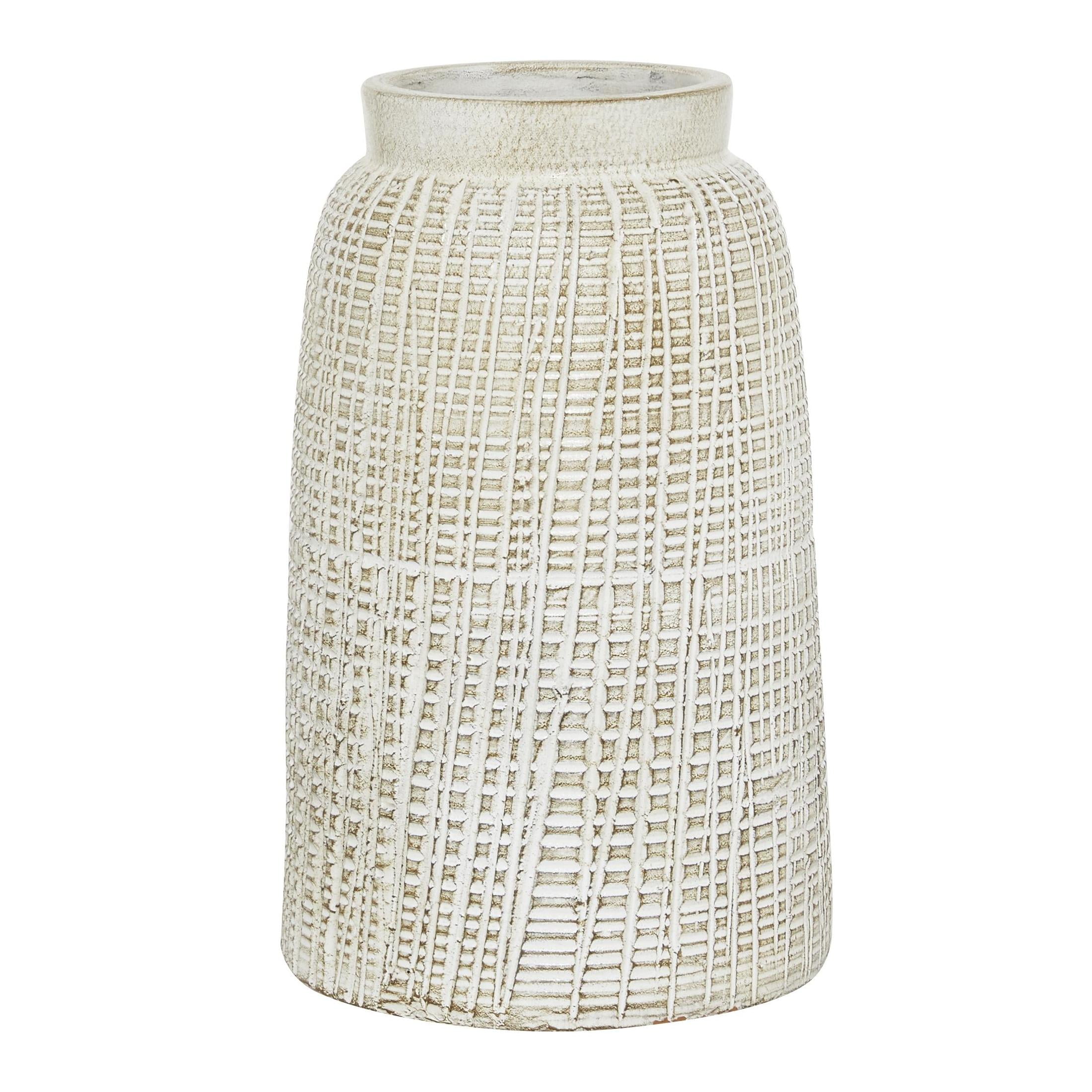 Save 48% • DecMode 11" Textured Crosshatch White Ceramic Vase with ...