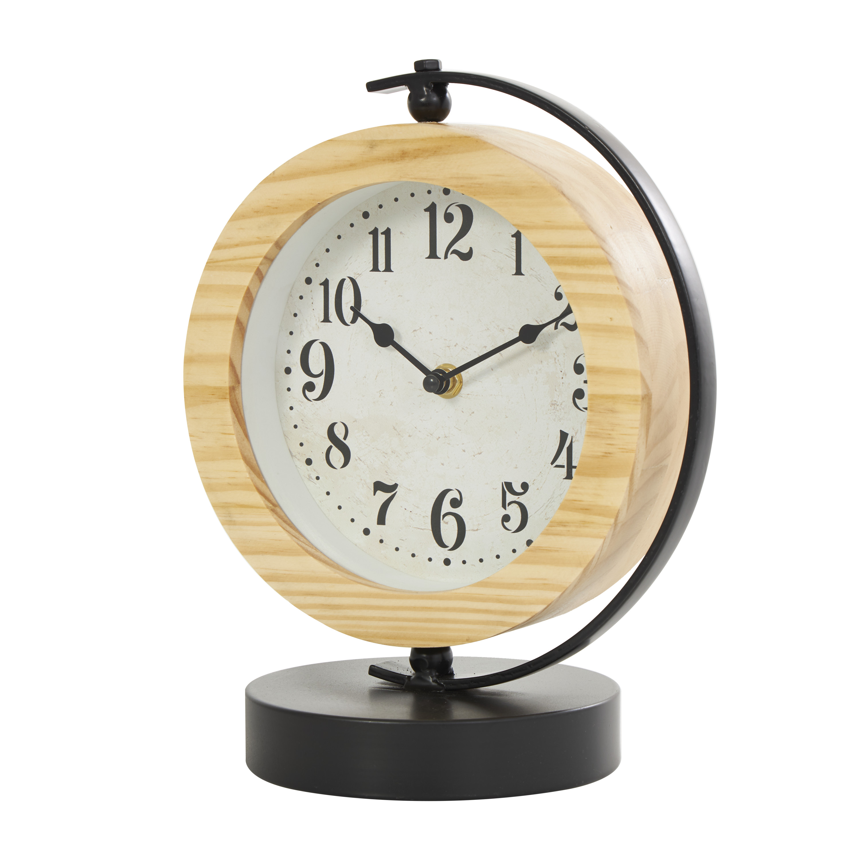 DecMode 11 Inch Light Brown Wooden Clock with Black Iron Stand Modern ...