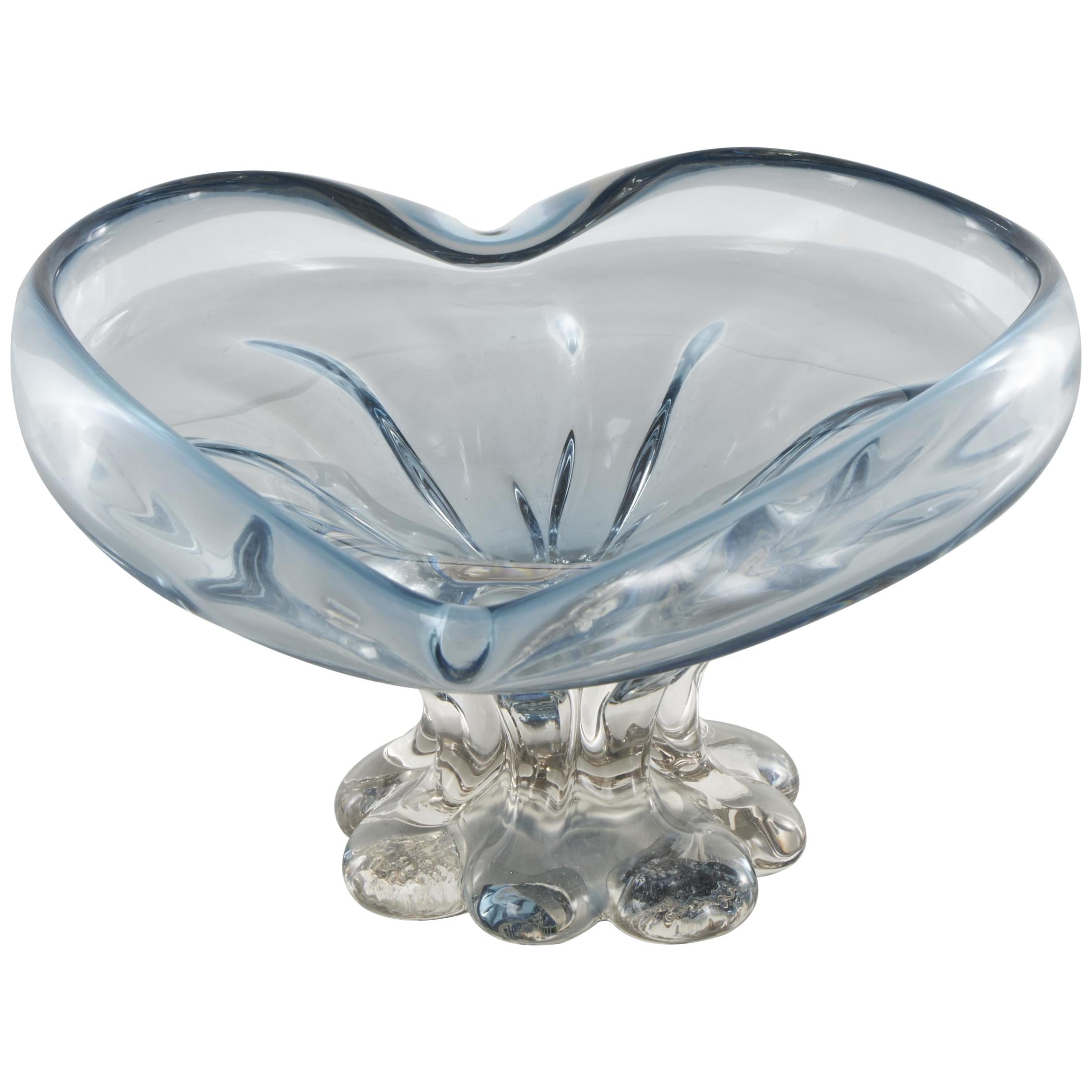 DecMode 11in Round Blue Glass Decorative Bowl with Folded Curve Opening ...