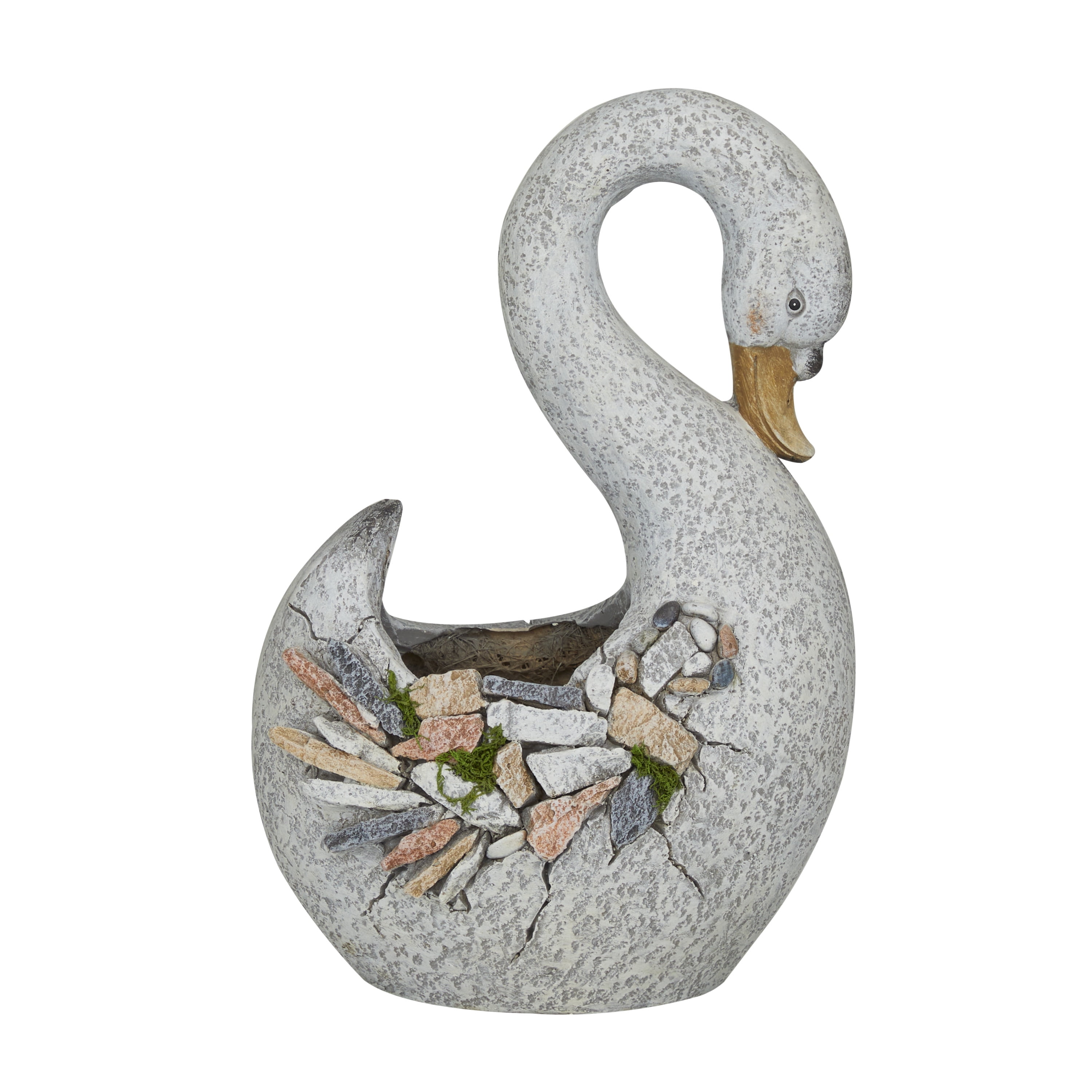 DecMode 11" x 16" Indoor Outdoor Gray Fiberglass Duck Planter with ...
