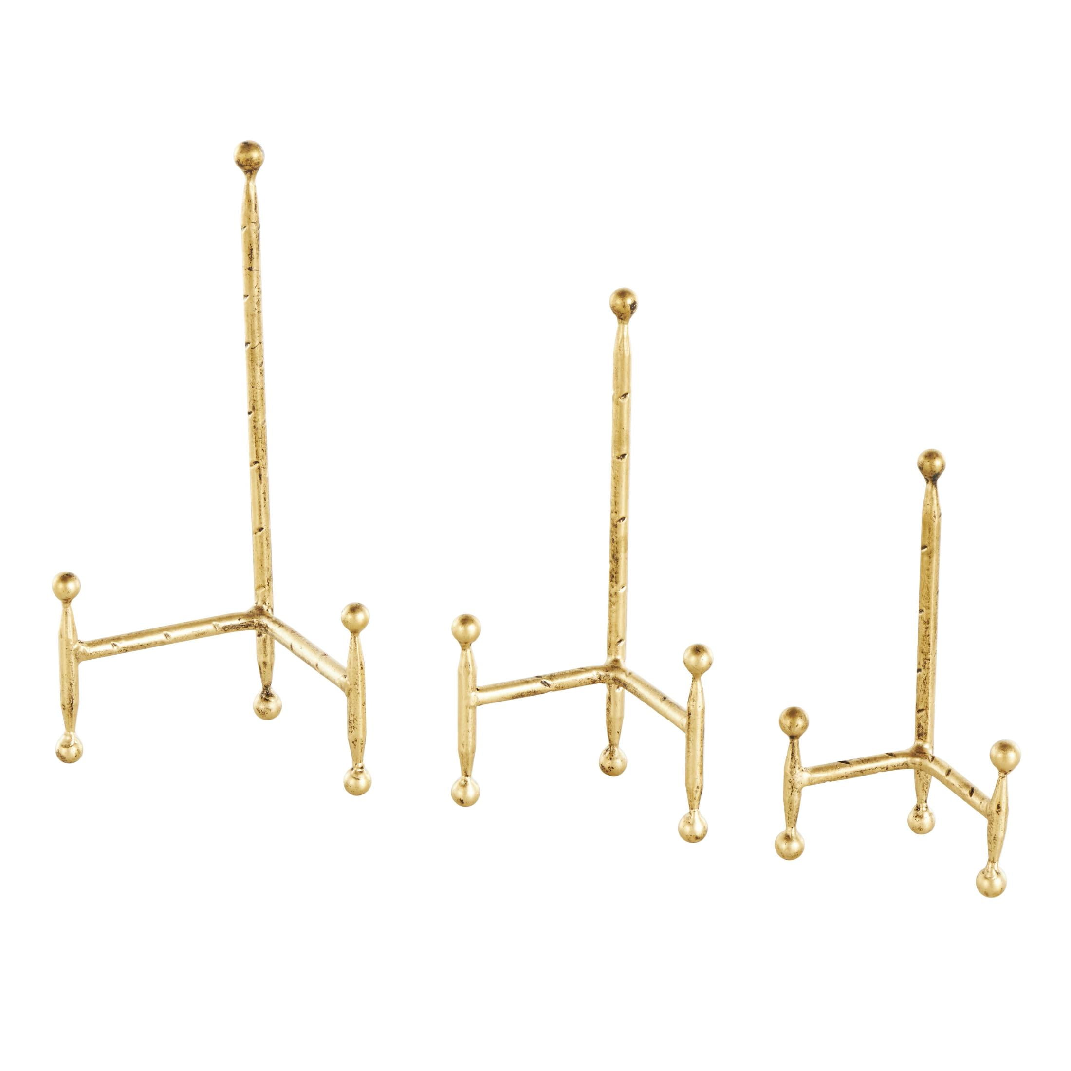DecMode 12", 10", 8"H Gold Metal Slim Easel with Ball Accents, 3-Pieces ...