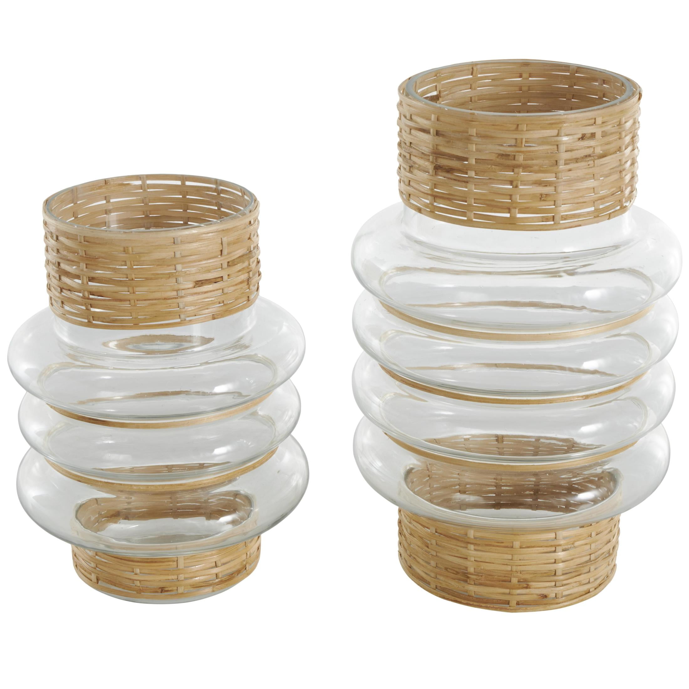 DecMode 12", 10"H Handmade Rattan Wrapped Glass Vase, Set of 2 ...