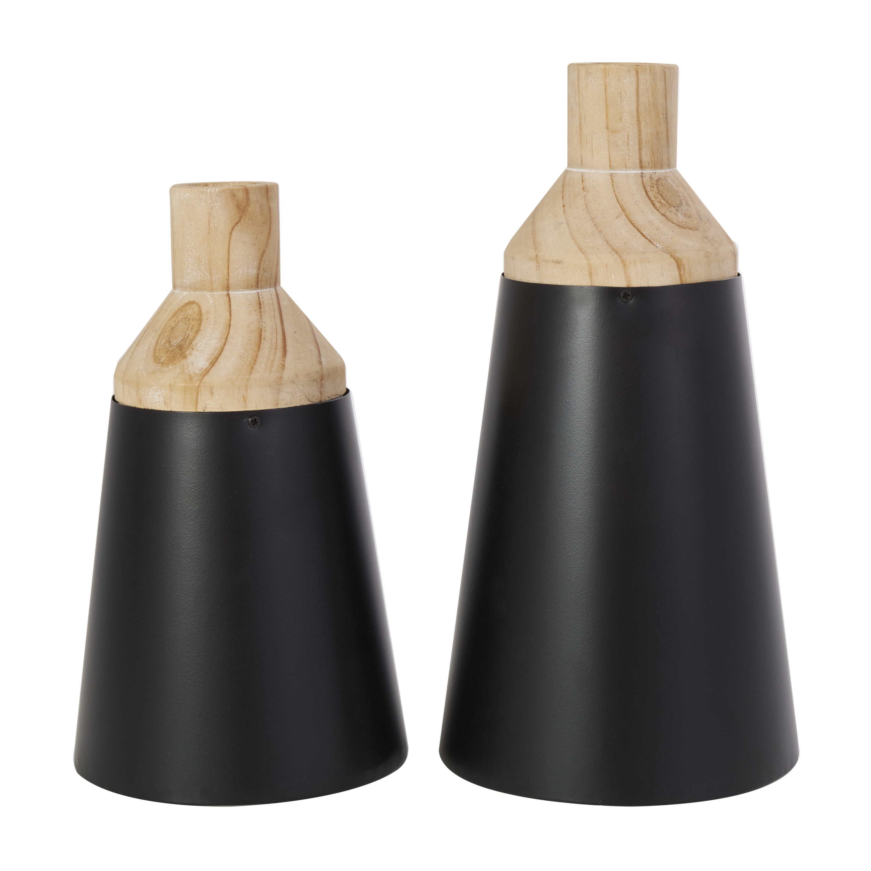 DecMode 12", 10"H Triangular Colorblock Black Wood Vase with Light ...