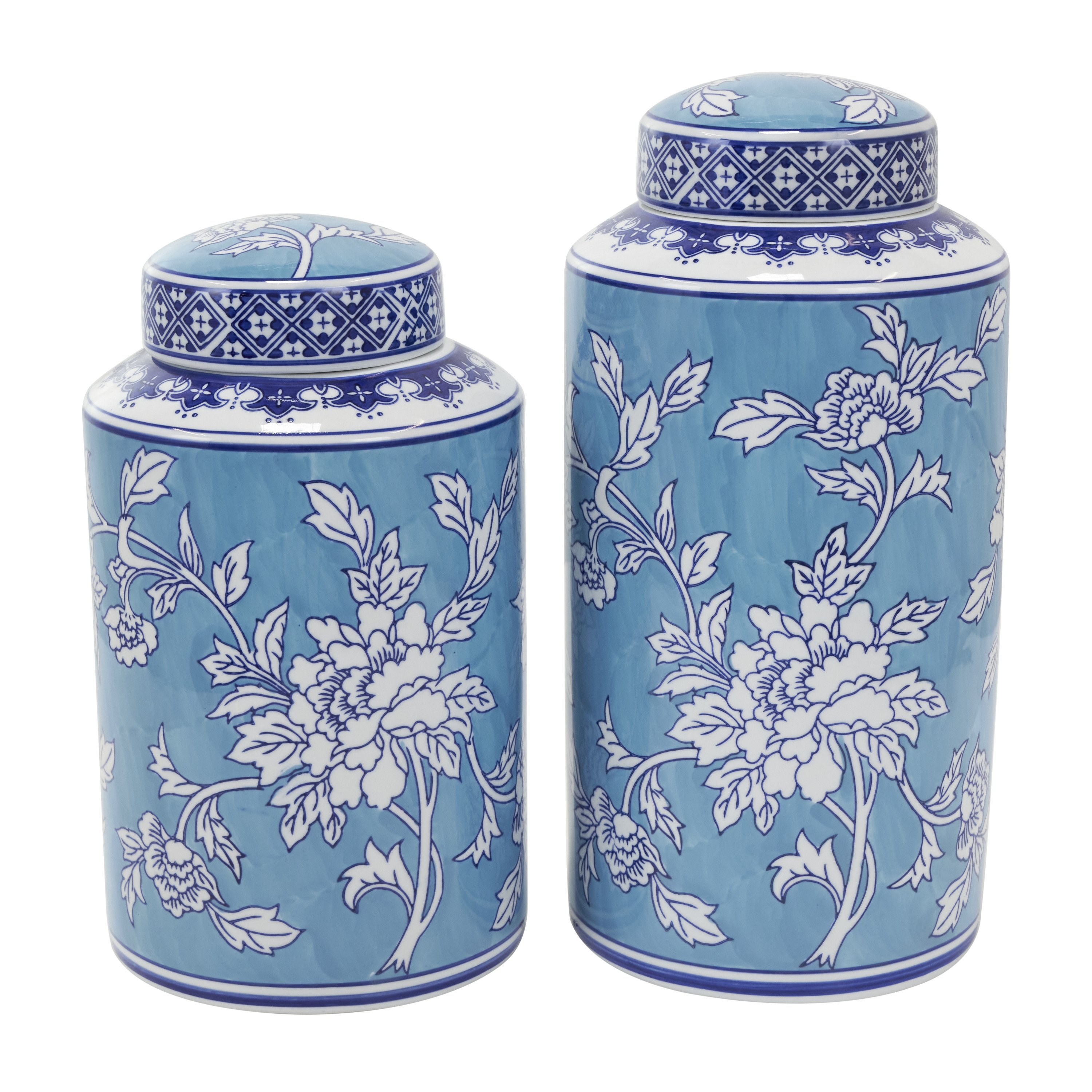 Woven Paths Ceramic Ginger Jar with Lid, White and Blue - Walmart.com