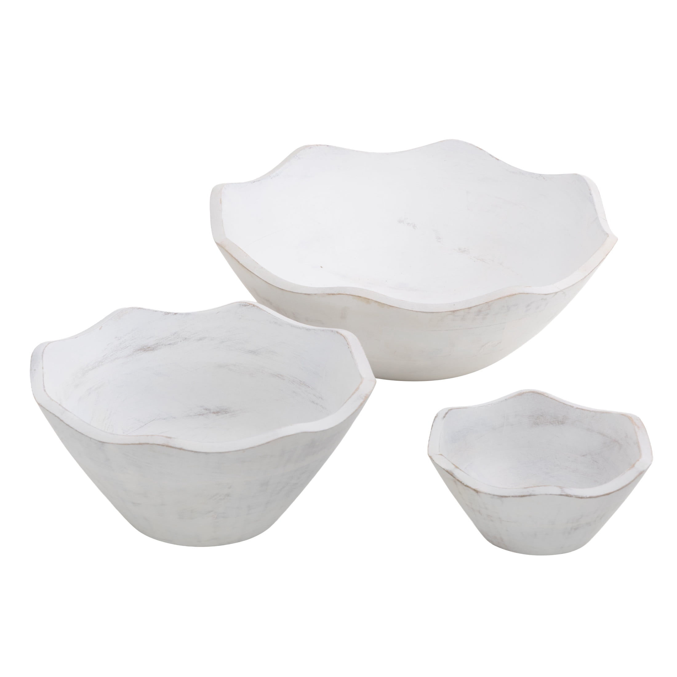 DecMode 12", 9", 6"W Handmade Round Floral White Mango Wood Decorative ...