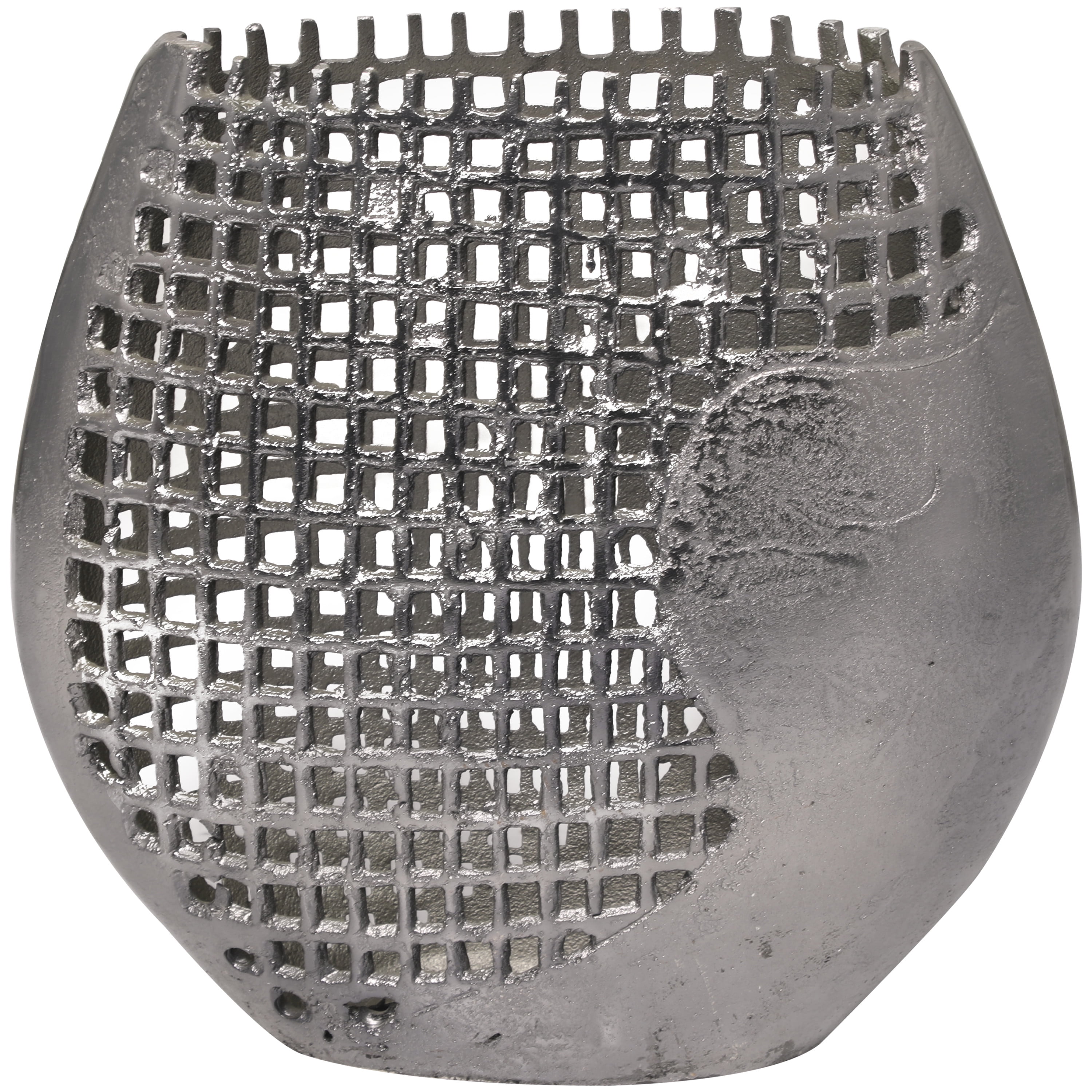 DecMode 12" Abstract Grid Inspired Dark Gray Aluminum Vase with Open ...
