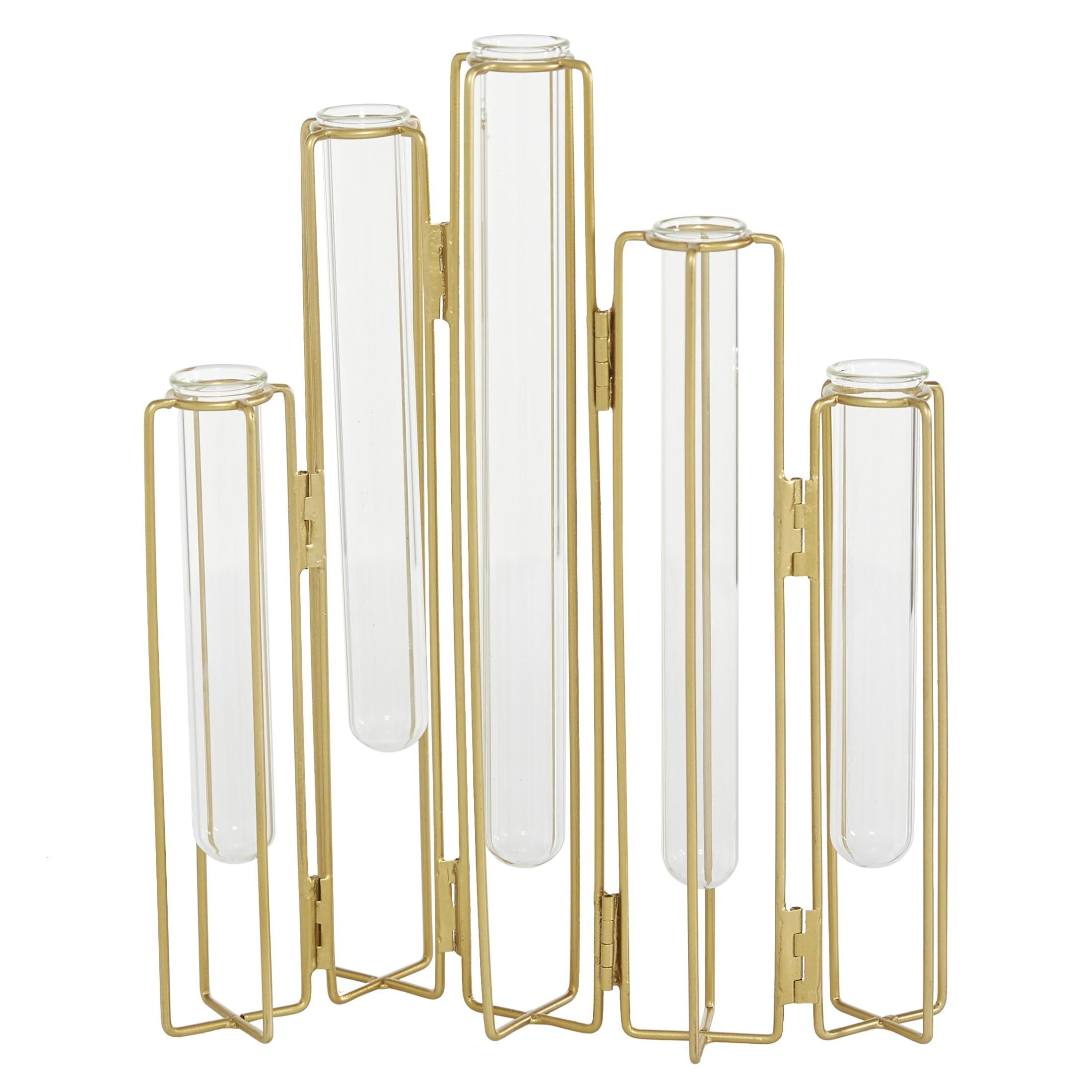DecMode 12" Geometric Foldable Gold Metal Vase with Clear Glass Test ...