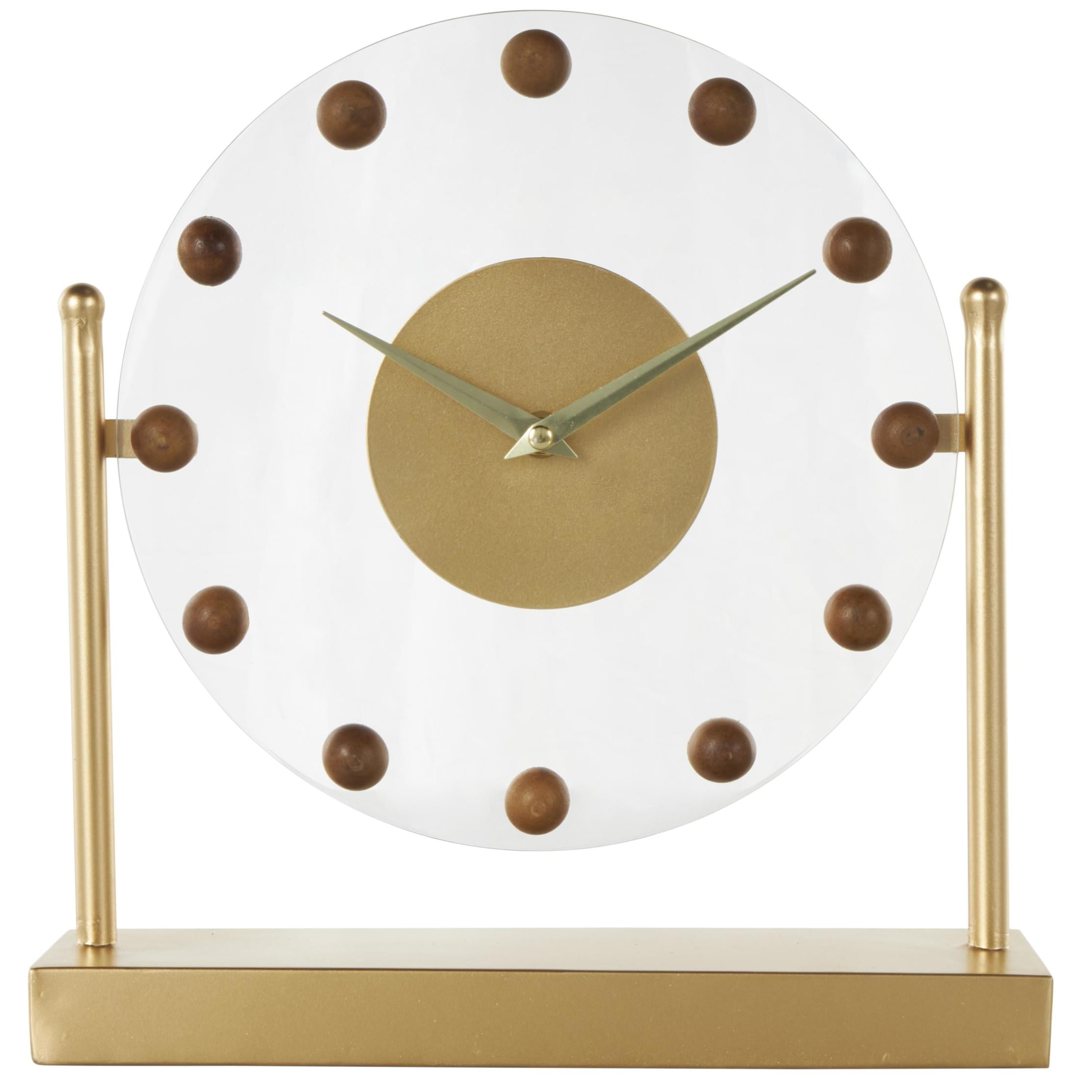 DecMode 12" Gold Metal Acrylic Face Clock with Wood Ball Accents ...