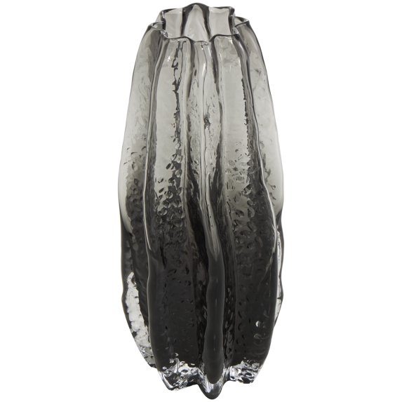 DecMode 12" Handmade Bubble Textured Ombre Black Glass Vase with Wavy ...