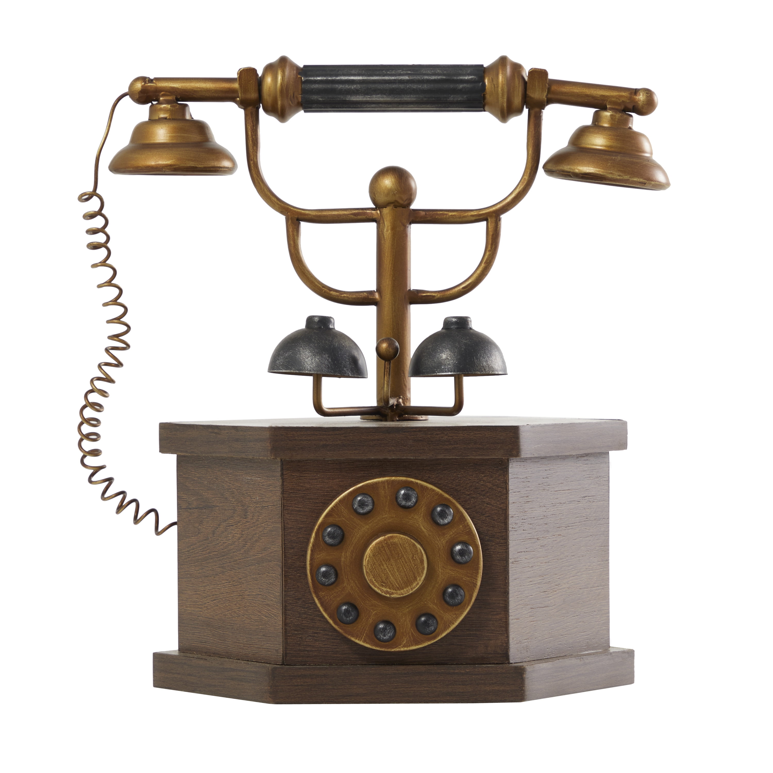 DecMode 12" x 13" Copper Wooden Antique Style Telephone with Brown ...