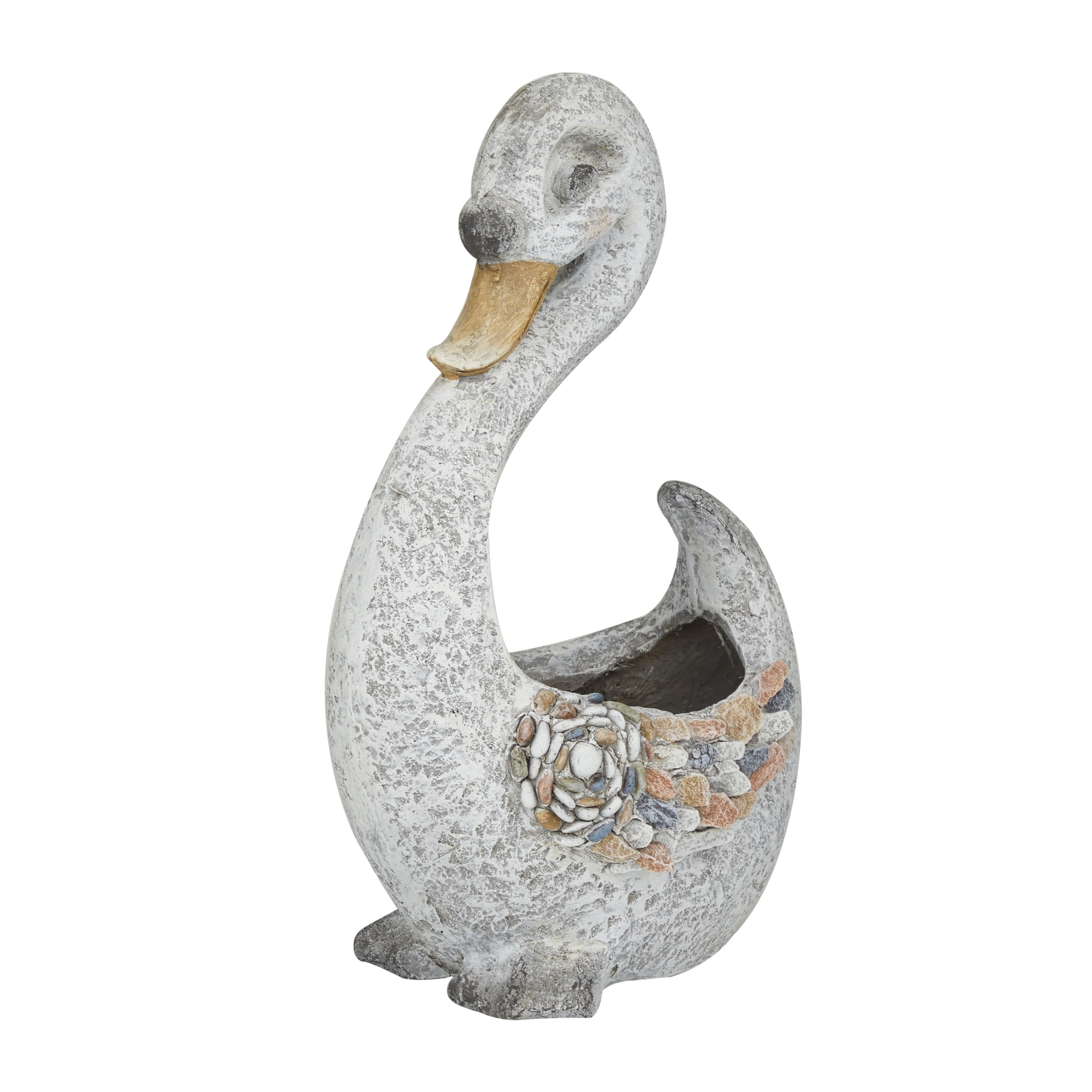 DecMode 12" x 19" Indoor Outdoor Gray Fiberglass Duck Planter with ...