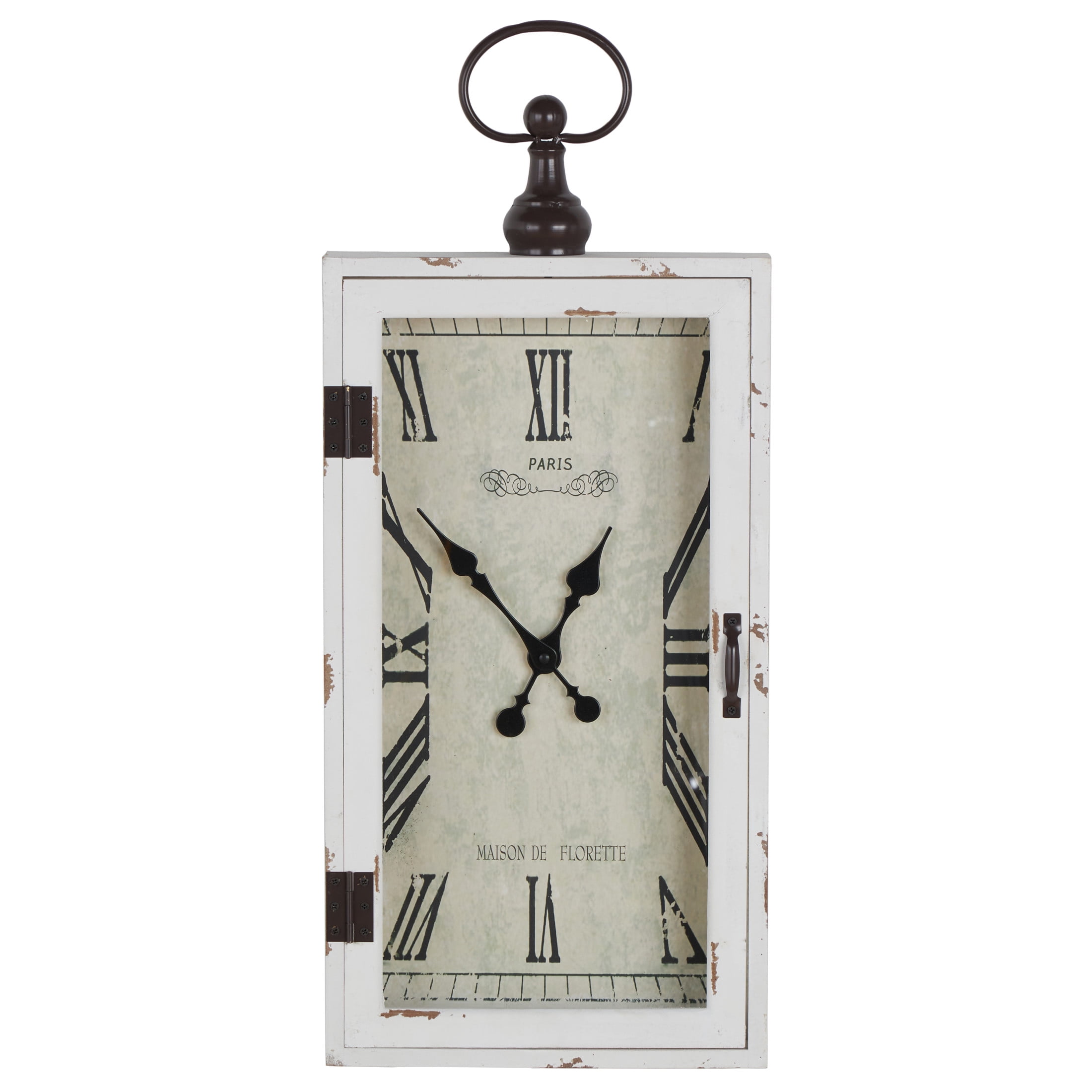 DecMode 12" x 28" White Wooden Vintage Pocket Watch Style Wall Clock ...