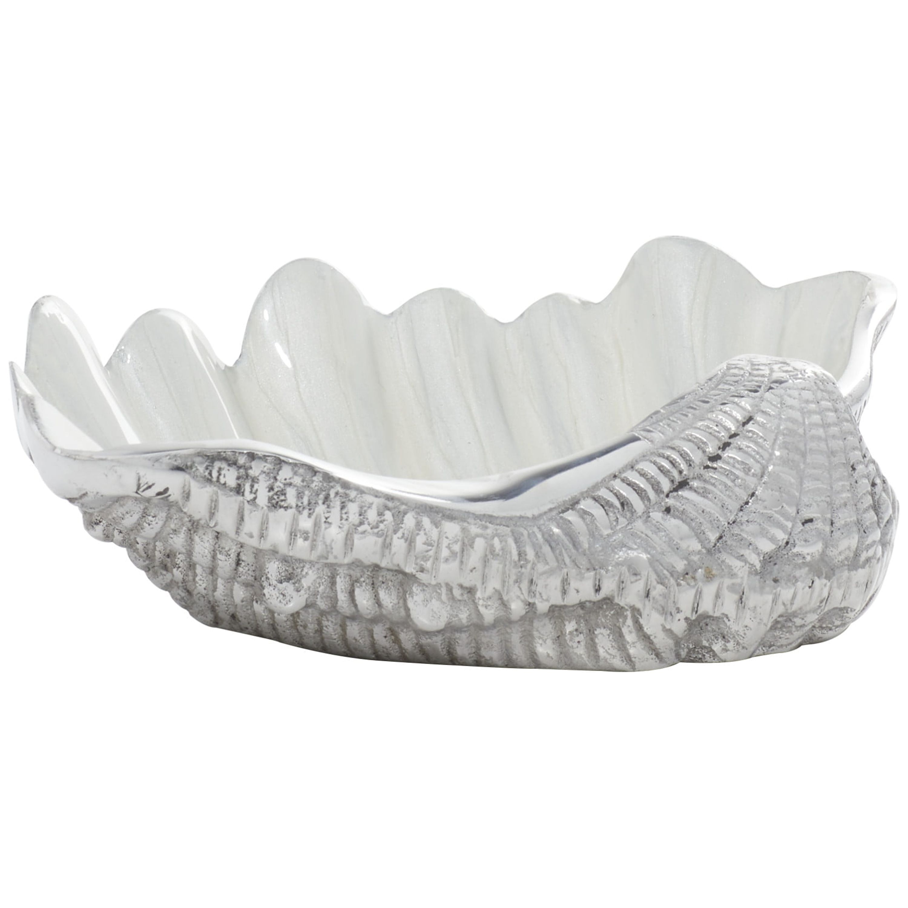 DecMode Coastal Seashell Inspired Metal Serving Bowl with White/Aquamarine Finish, 12"W x 3"H ...