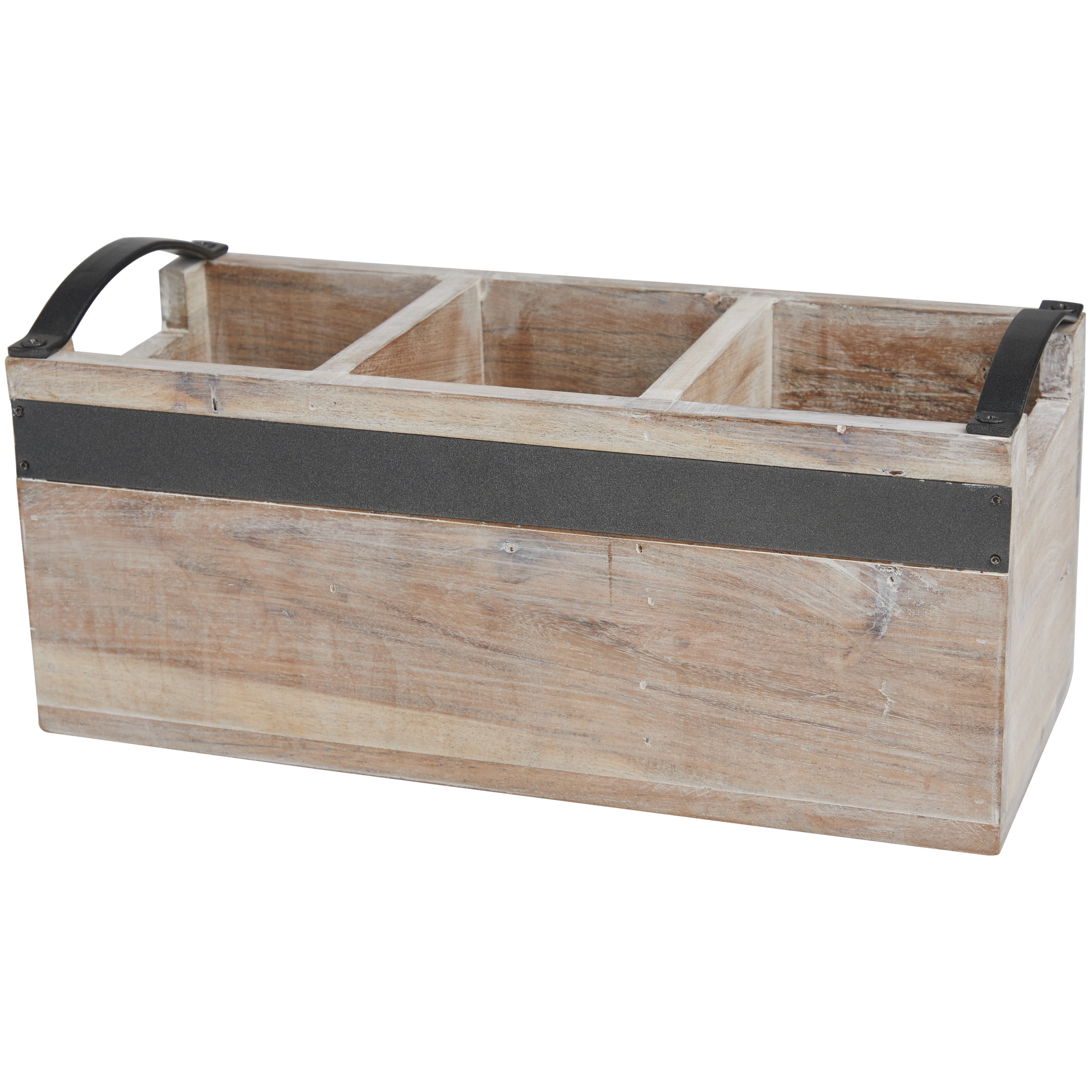 DecMode 12" x 5" Beige Mango Wood 3 Section Tray with Black Metal ...