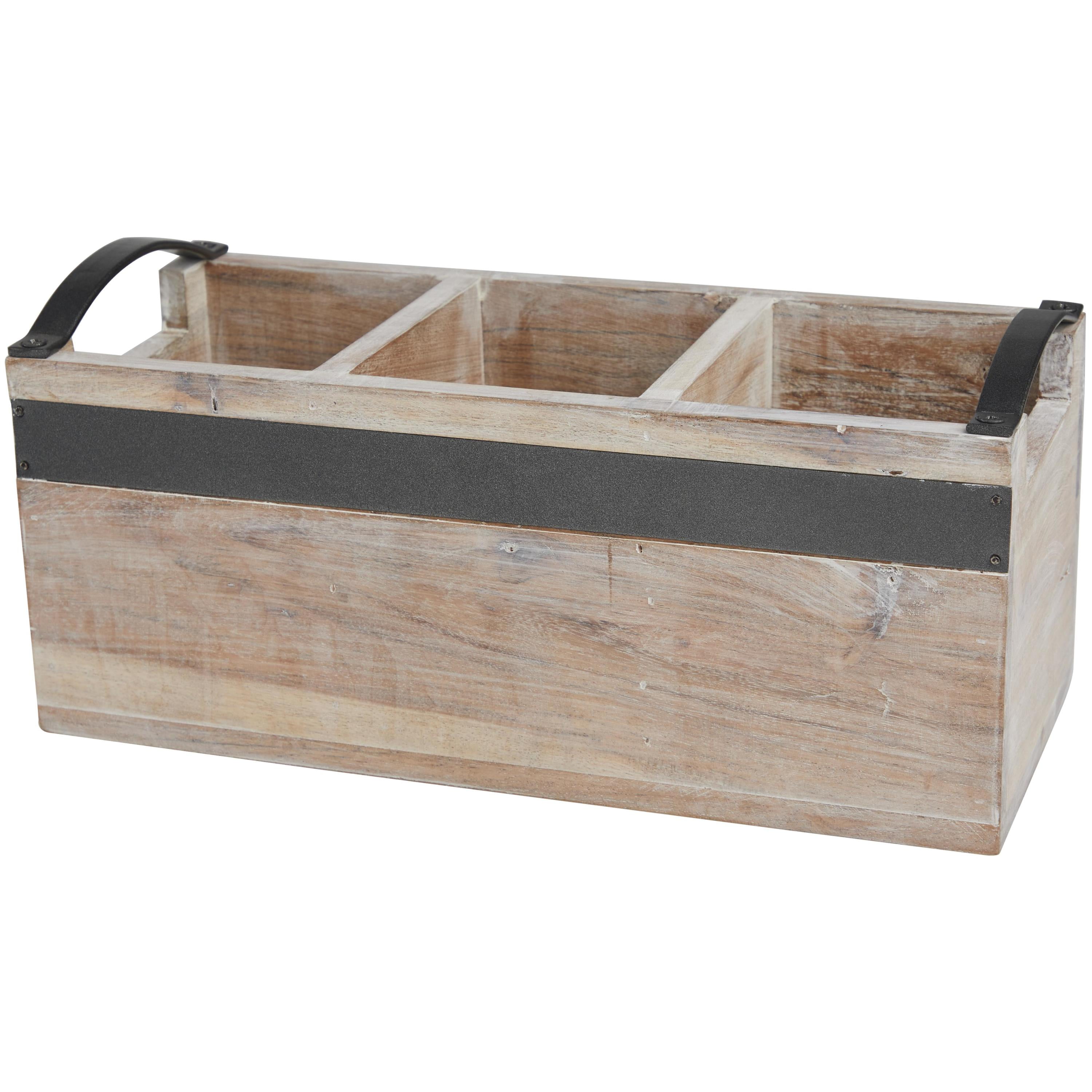 DecMode Beige Mango Wood 3 Section Tray with Black Metal Handles, 12 x ...