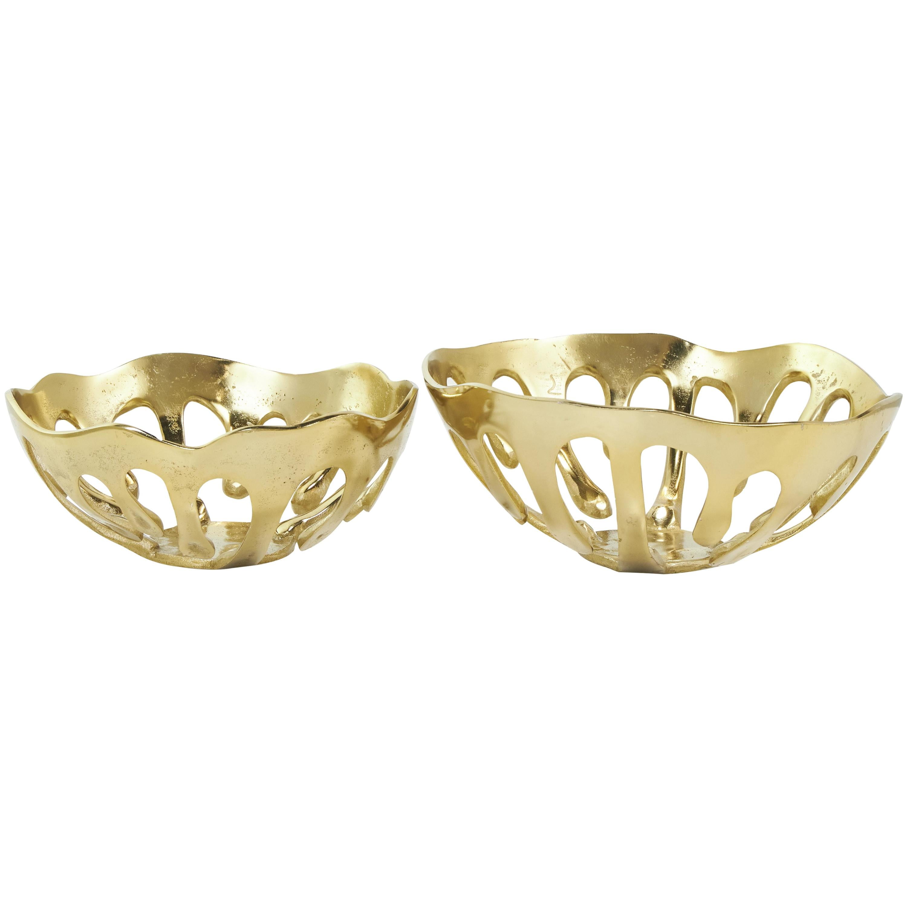 DecMode Gold Aluminum Decorative Bowls Set of 2 with Open Frame Design ...