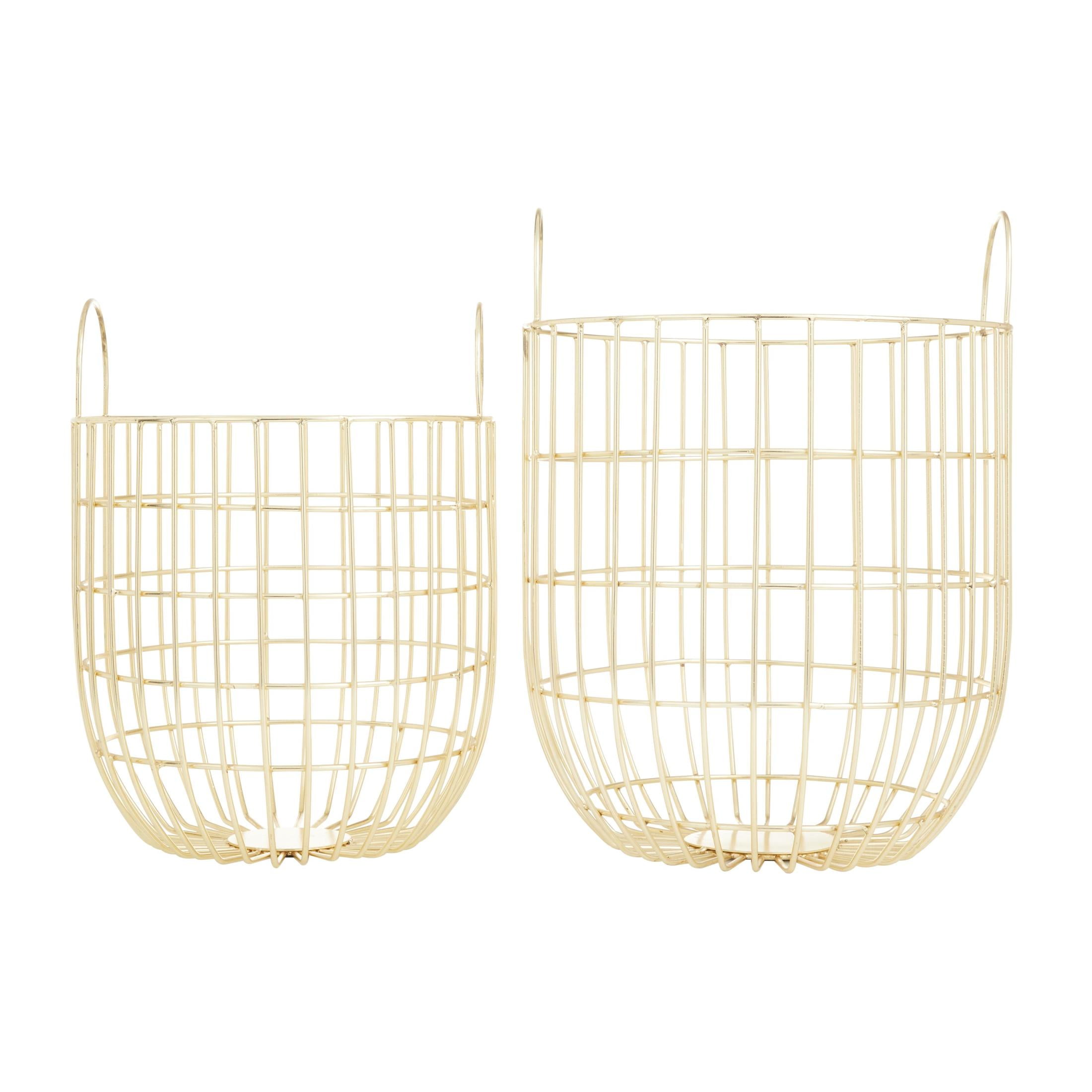 DecMode 13", 11"W Gold Metal Storage Basket with Arched Handles, 2 ...