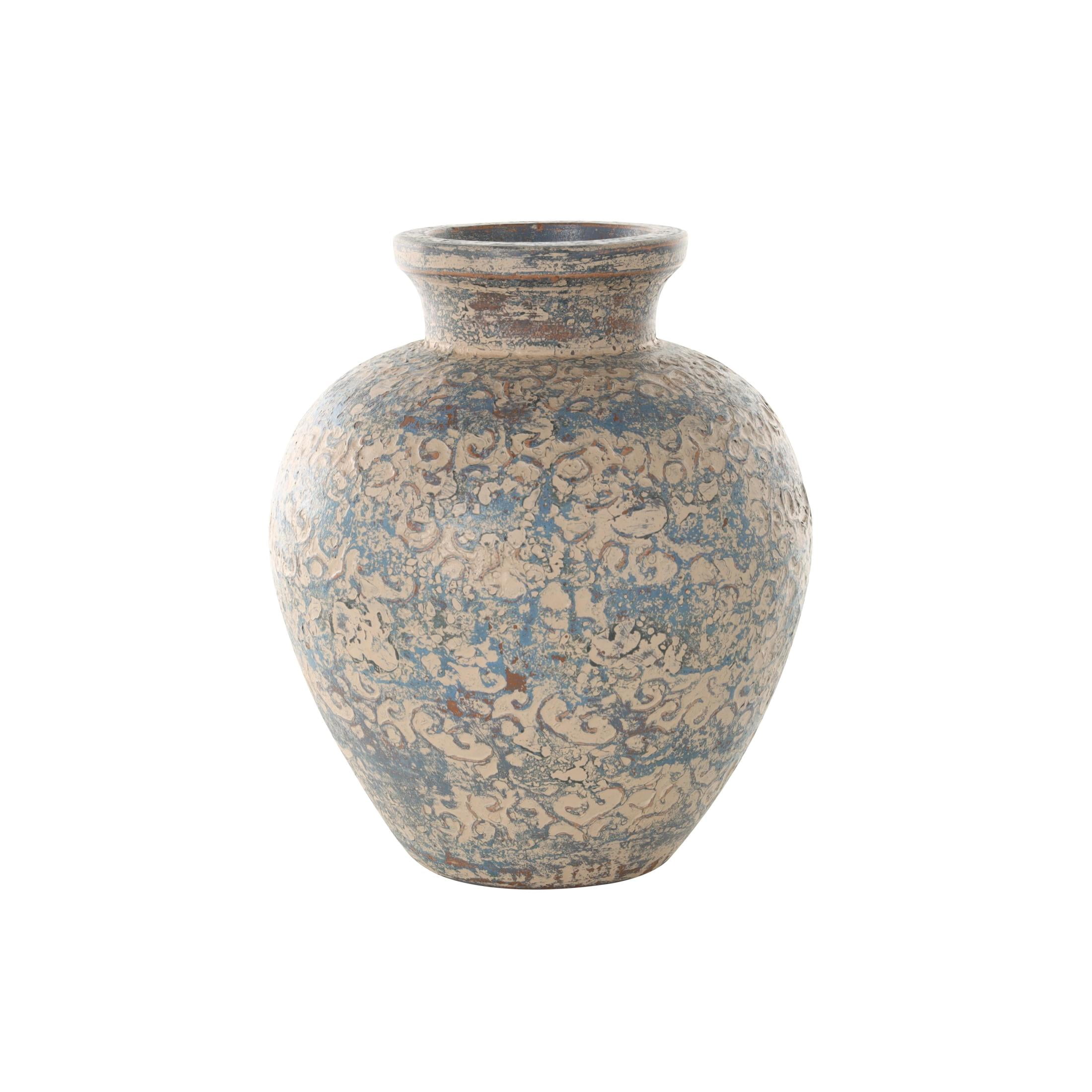 DecMode 13 Scroll Handmade Antique Style Rounded Beige Ceramic Vase ...
