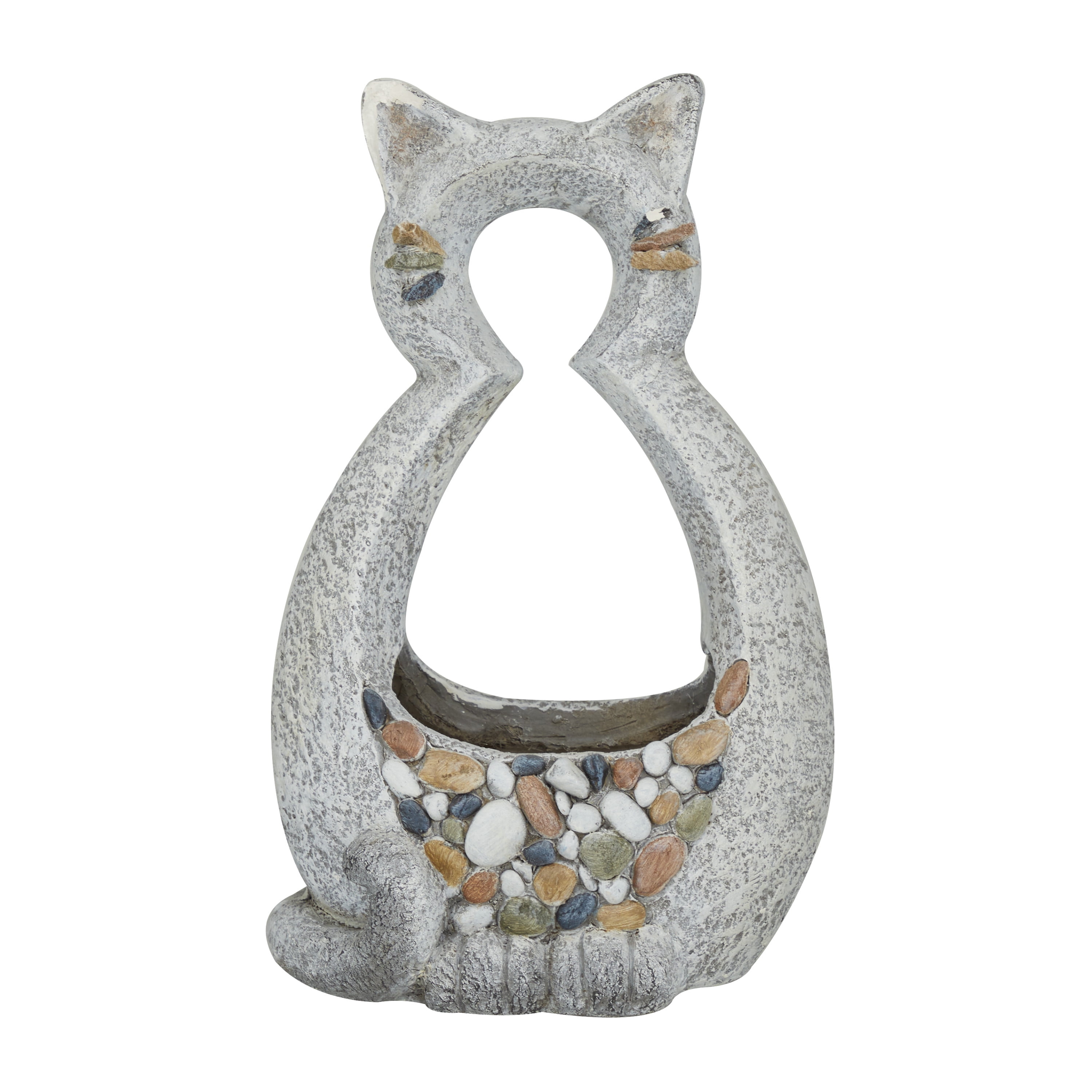 DecMode 13" x 18" Indoor Outdoor Gray Fiberglass Cat Planter with Stone ...