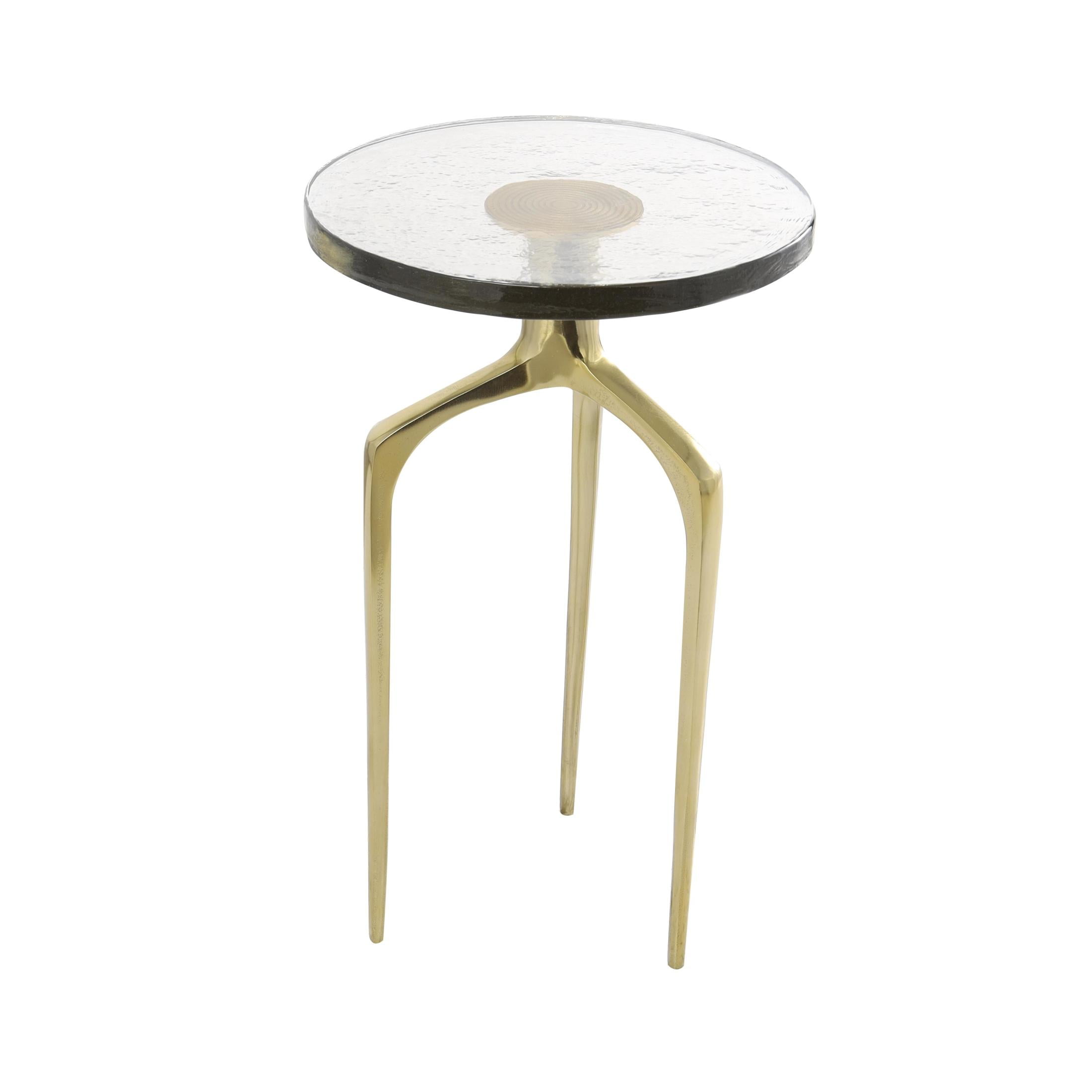 DecMode Gold Aluminum Accent Table with Textured Glass Top - Walmart.com