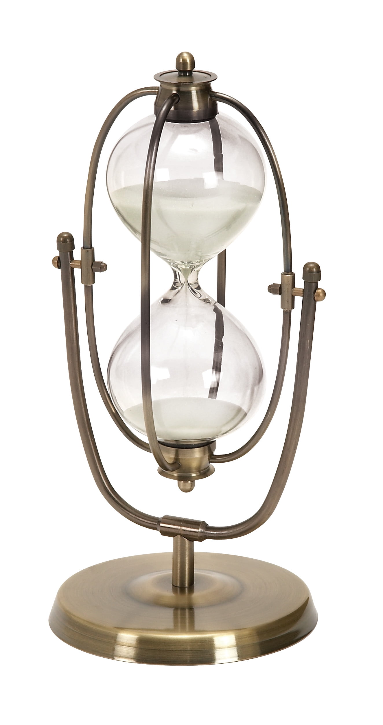 DecMode 13" x 6" Brass Glass Hourglass Sand Timer with Rotating Stand ...