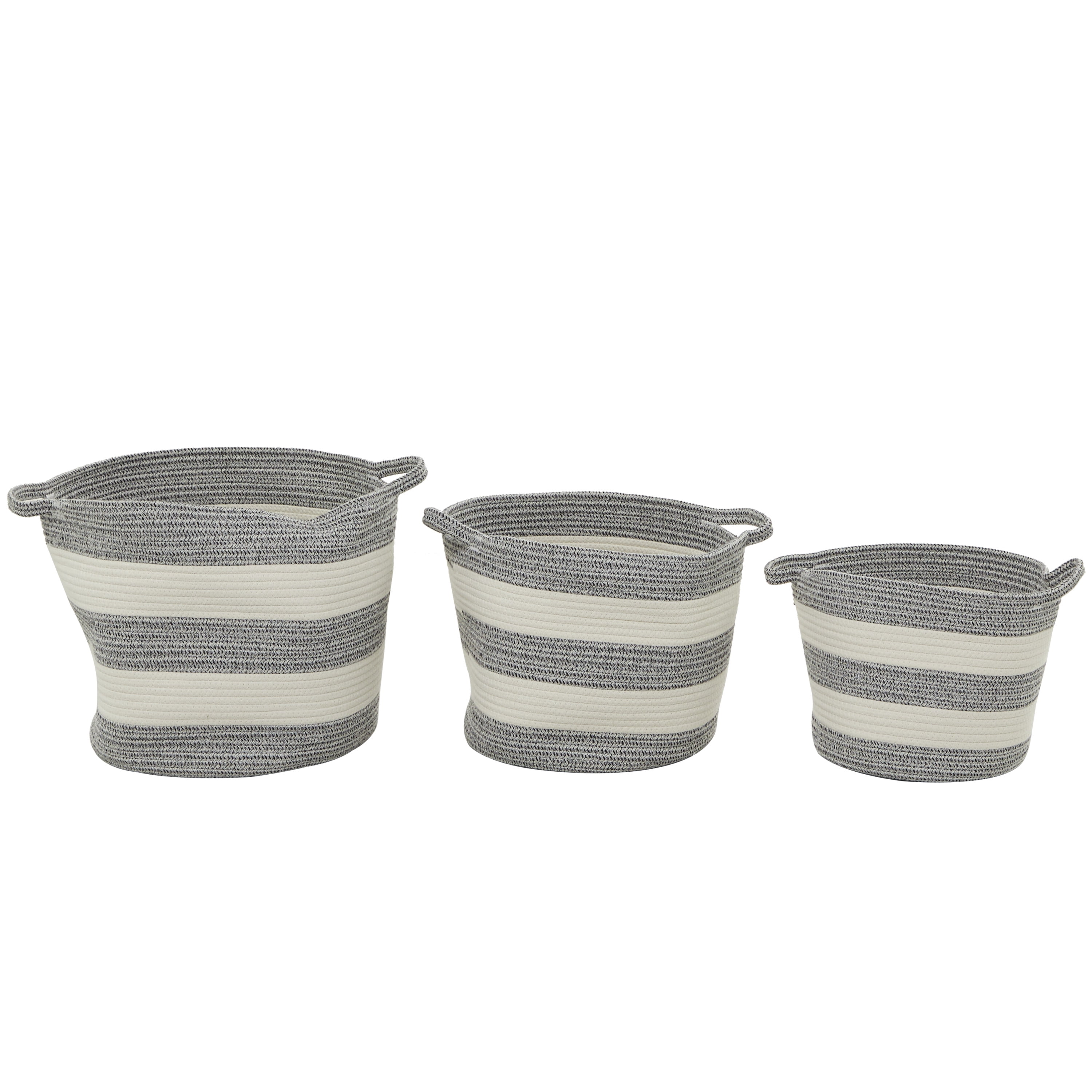 DecMode 14", 12", 10"H Gray Cotton Handmade Striped Storage Basket with ...