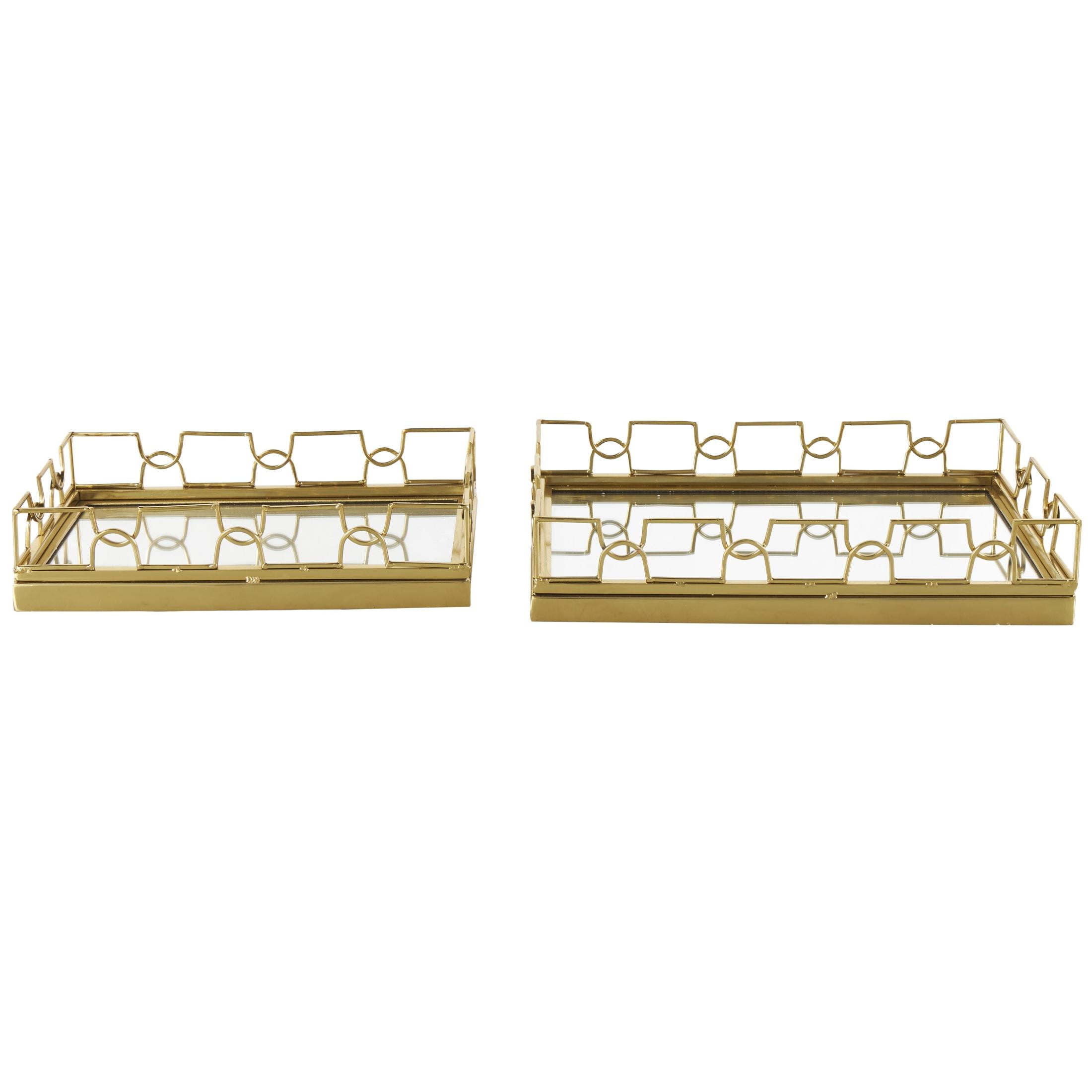DecMode 14", 12"W Gold Stainless Steel Metal Mirrored Geometric Tray ...
