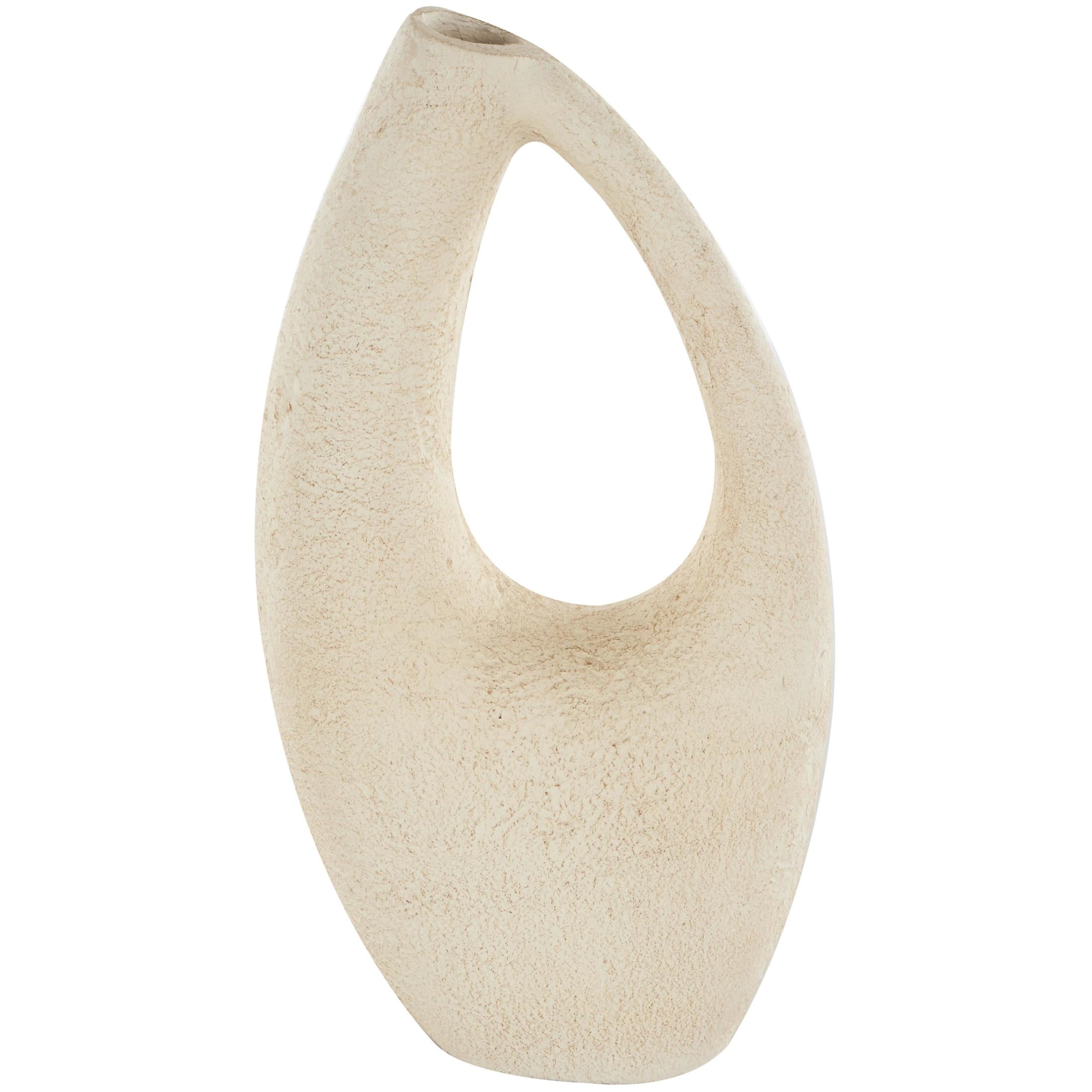 DecMode 14" Abstract Curved Cutout Cream Paper Mache Vase with Brown ...