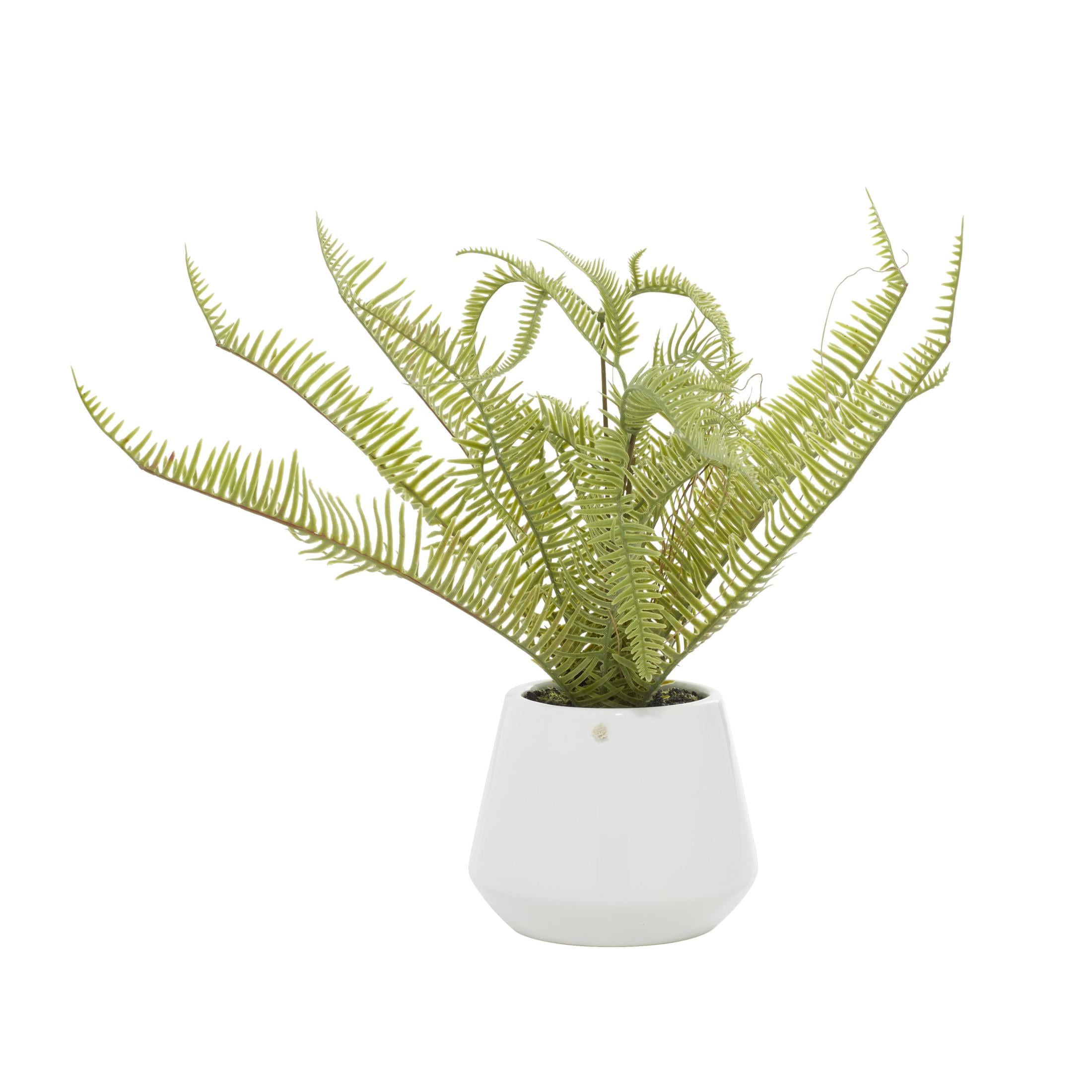 DecMode 14" Artificial Fern Plant in Realistic Leaves and White Ceramic ...