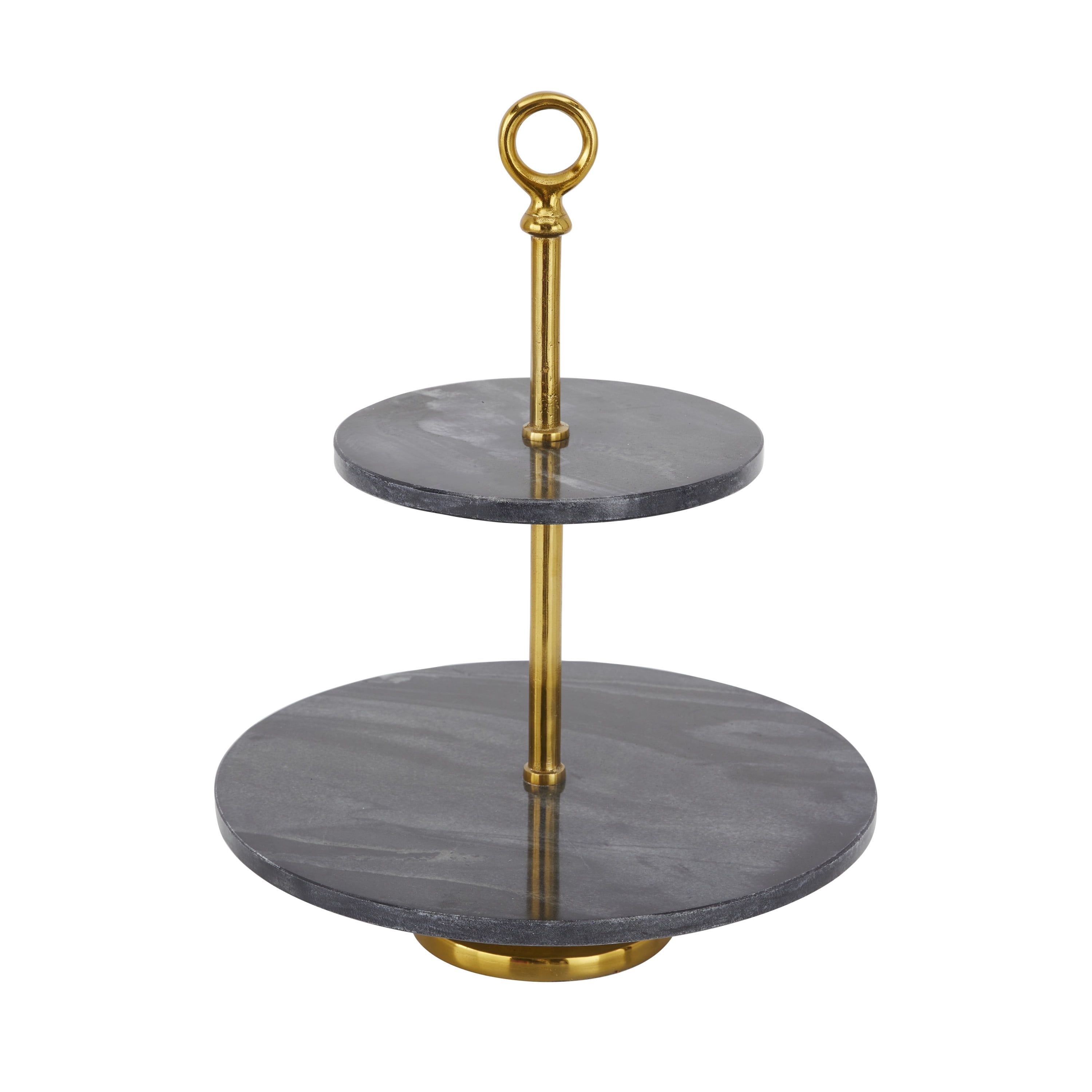 DecMode 14" x 19" Black Marble 2 Tiered Server with Gold Post, 1-Piece ...