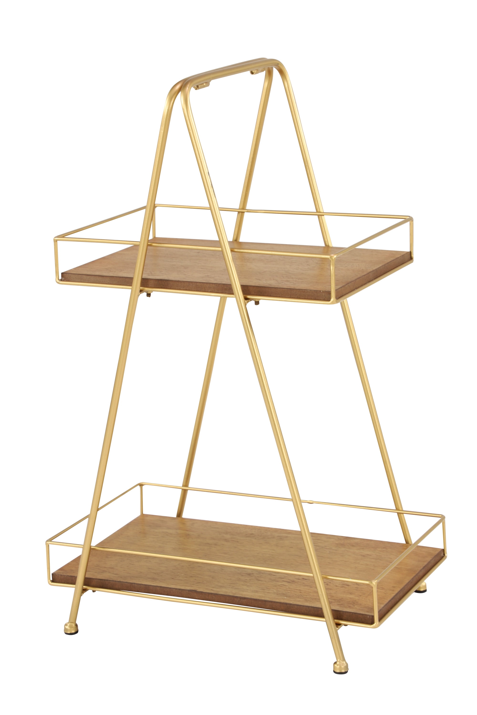 DecMode 14x22 Brown Wood 2 Tier Serving Tray Stand with Gold Frame ...