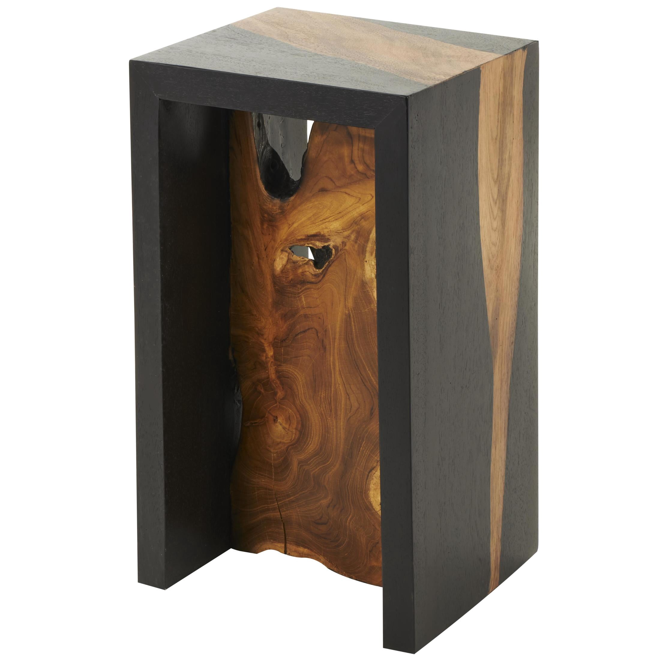DecMode 14" x 24" Black Wood Handmade Block Accent Table with Brown ...