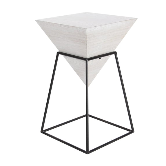 DecMode 14" x 24" White Wood Inverted Pyramid Geometric Accent Table ...