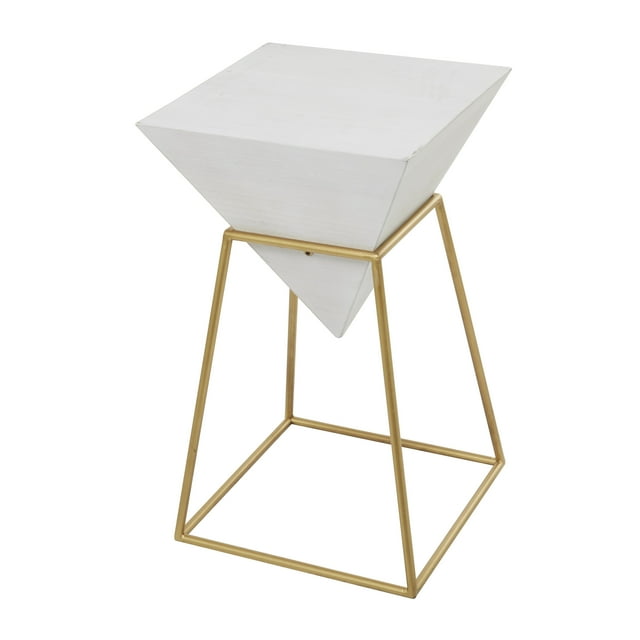 DecMode 14" x 24" White Wood Inverted Pyramid Geometric Accent Table ...