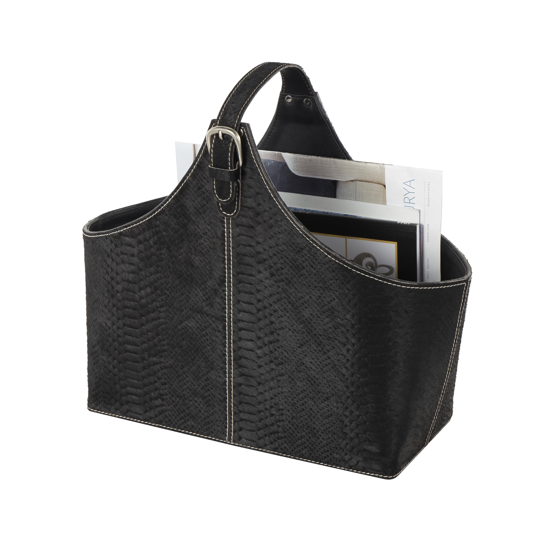 DecMode 15" Black Leather Handmade Box Style Magazine Holder with ...