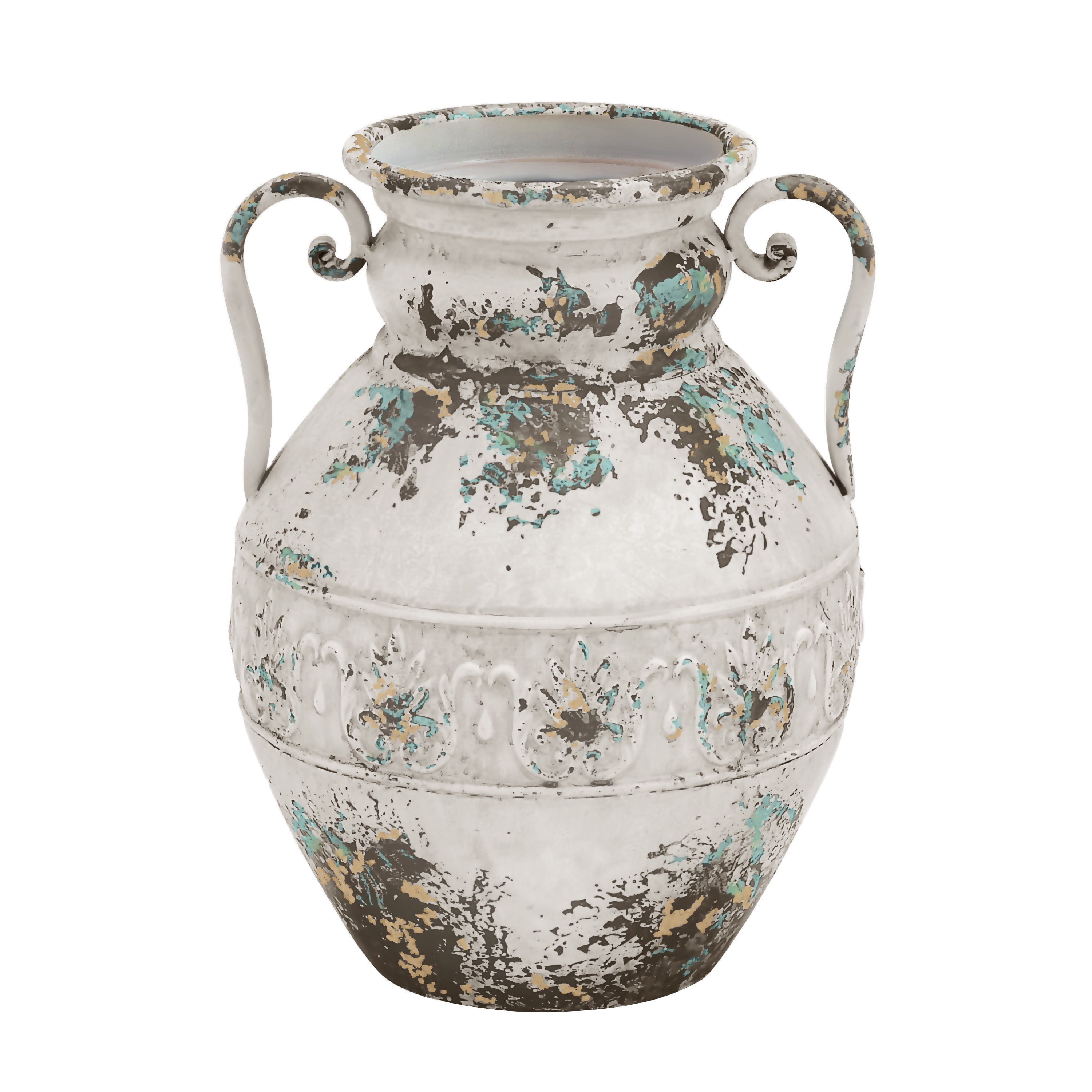 DecMode 15" Distressed White Metal Vase - Walmart.com