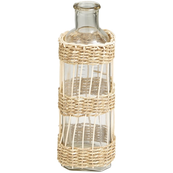 DecMode 15" Handmade Glass Vase with Light Brown Rattan Woven Body ...