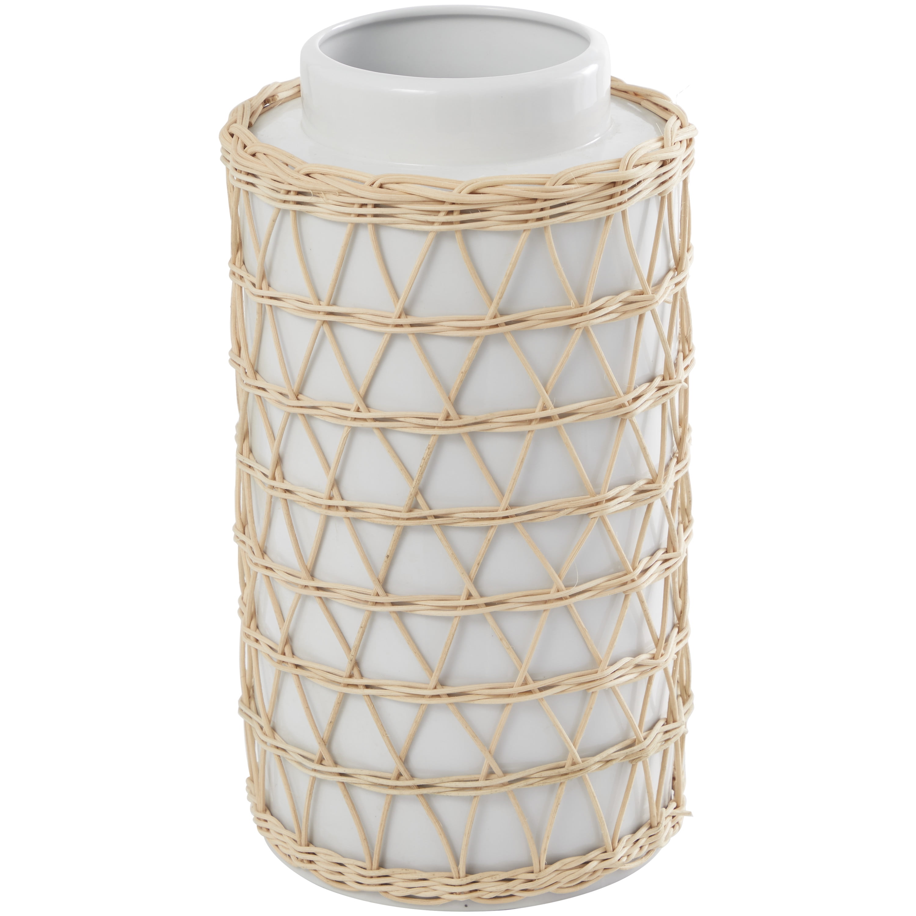 DecMode 15" Handmade White Ceramic Vase with Woven Rattan Exterior ...