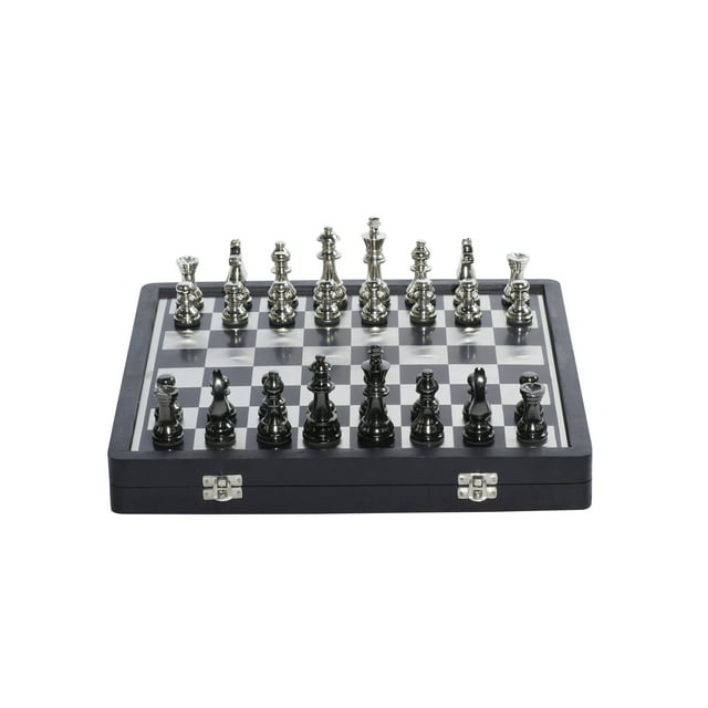 DecMode 15" x 2" Black Aluminum Metal Chess Game Set with Storage ...