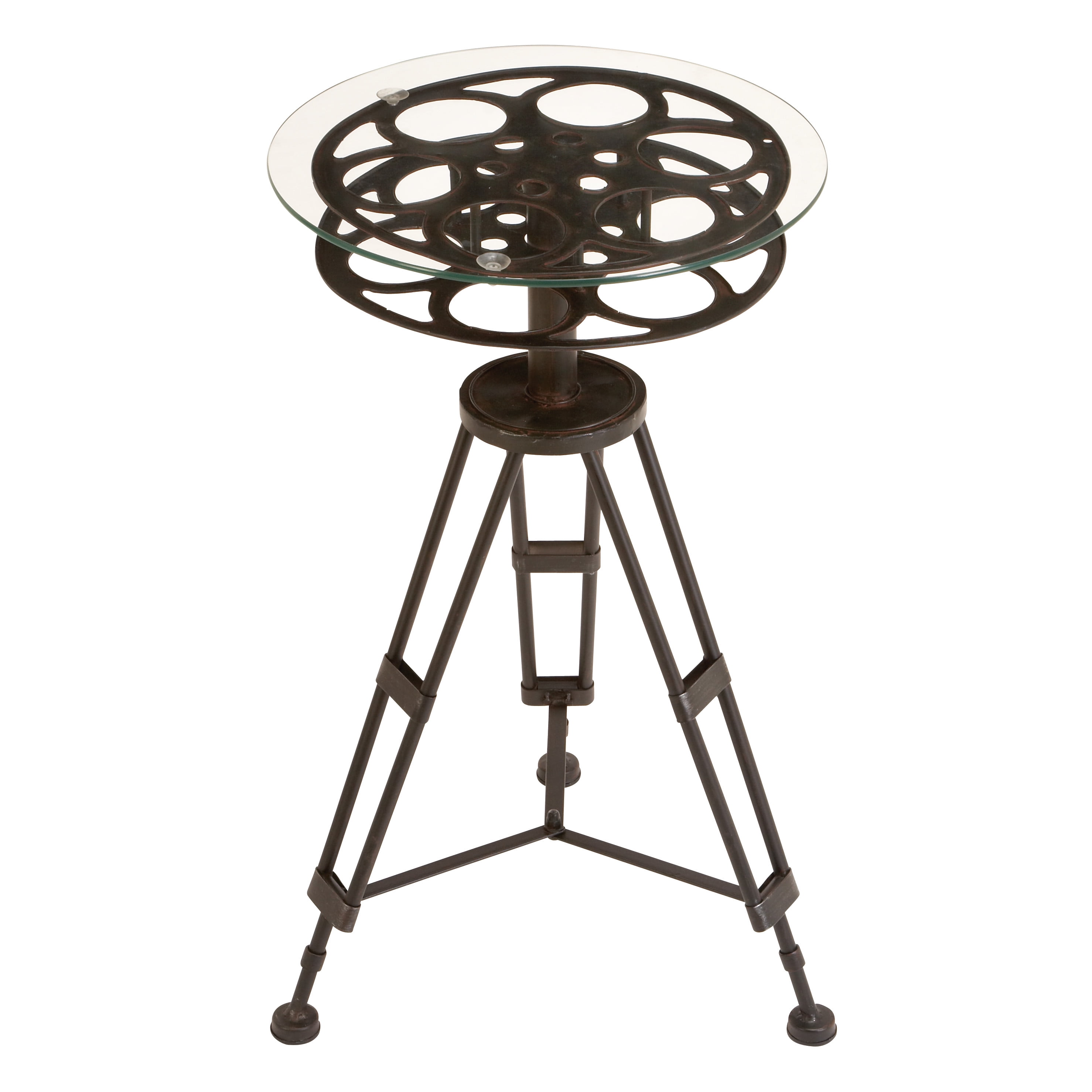 DecMode 15" x 25" Black Metal Film Reel Accent Table with Tripod Legs ...