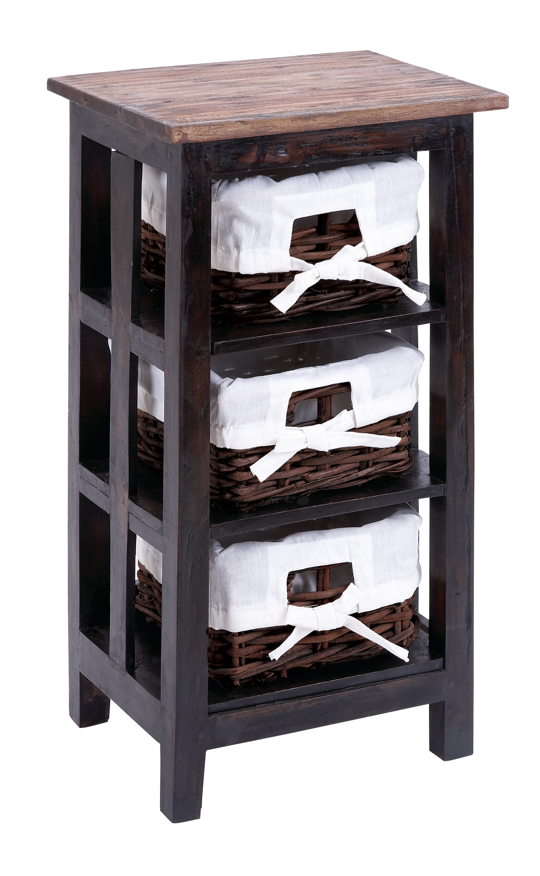 DecMode 15" x 29" Dark Brown Wood 3 Baskets Storage Unit, 1-Piece ...