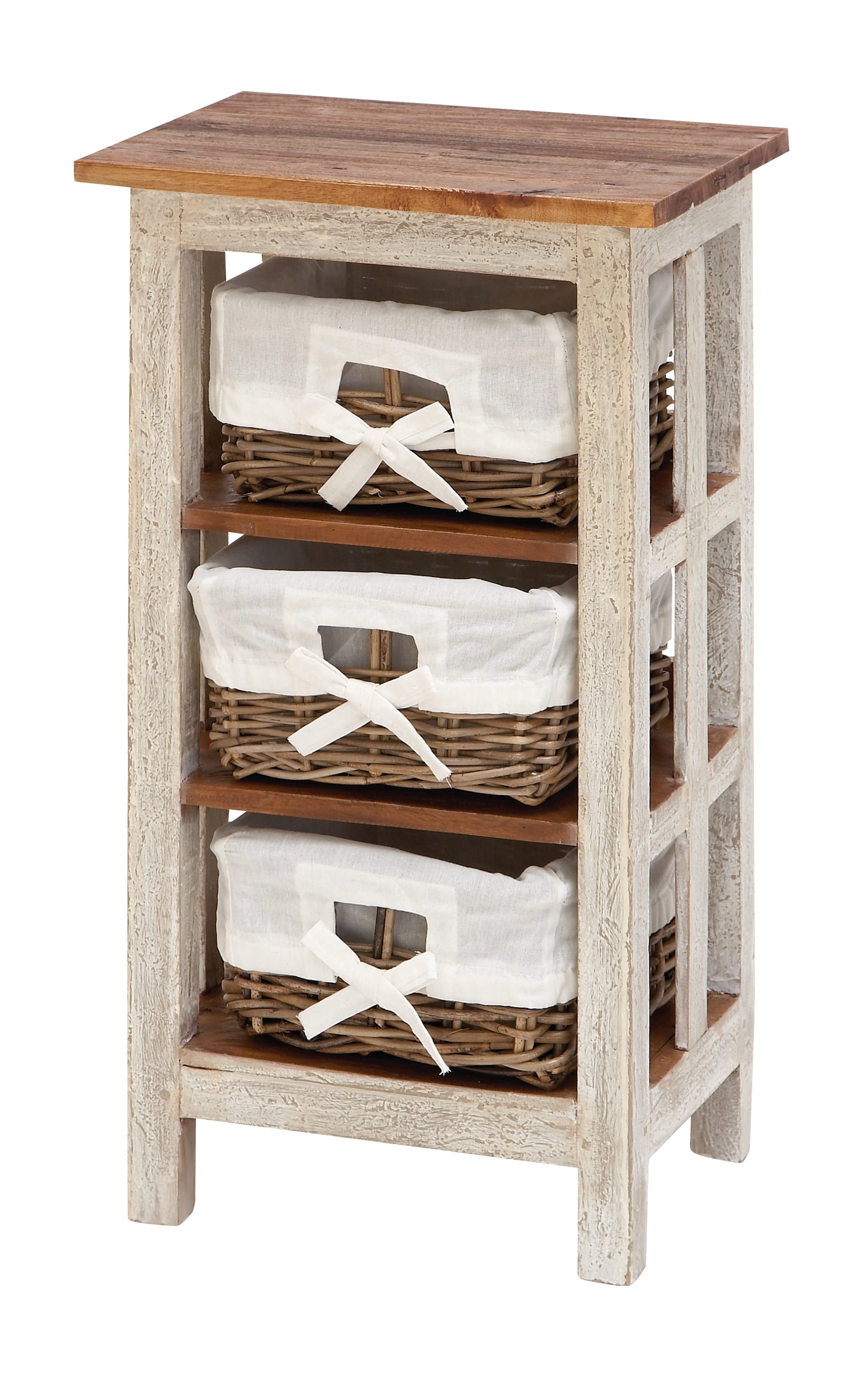 Free Shipping! DecMode 15" x 29" White Wood 3 Baskets Storage Unit, 1 ...