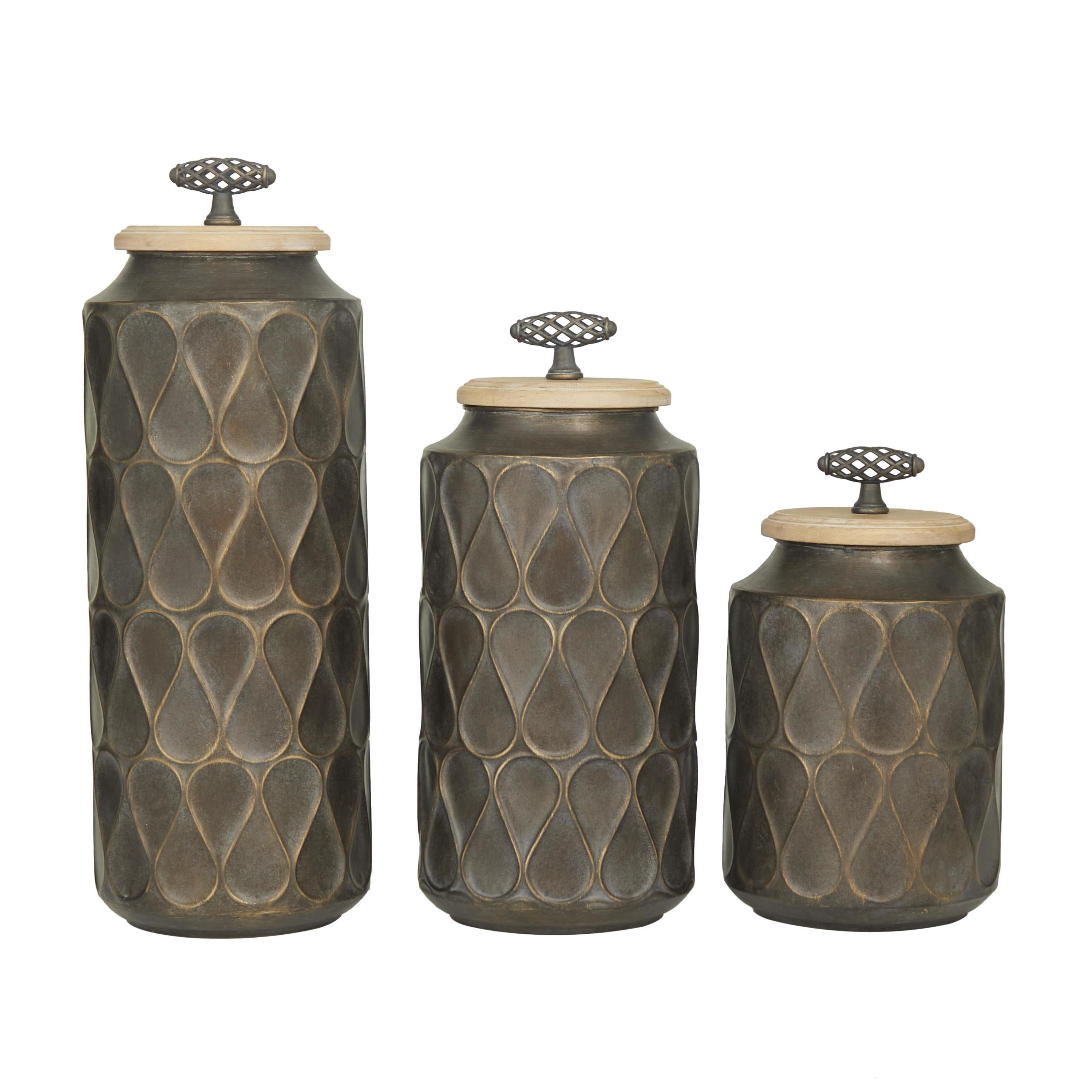 DecMode 16", 13", 10"H Bronze Metal Decorative Jars with Wood Lids, 3 ...